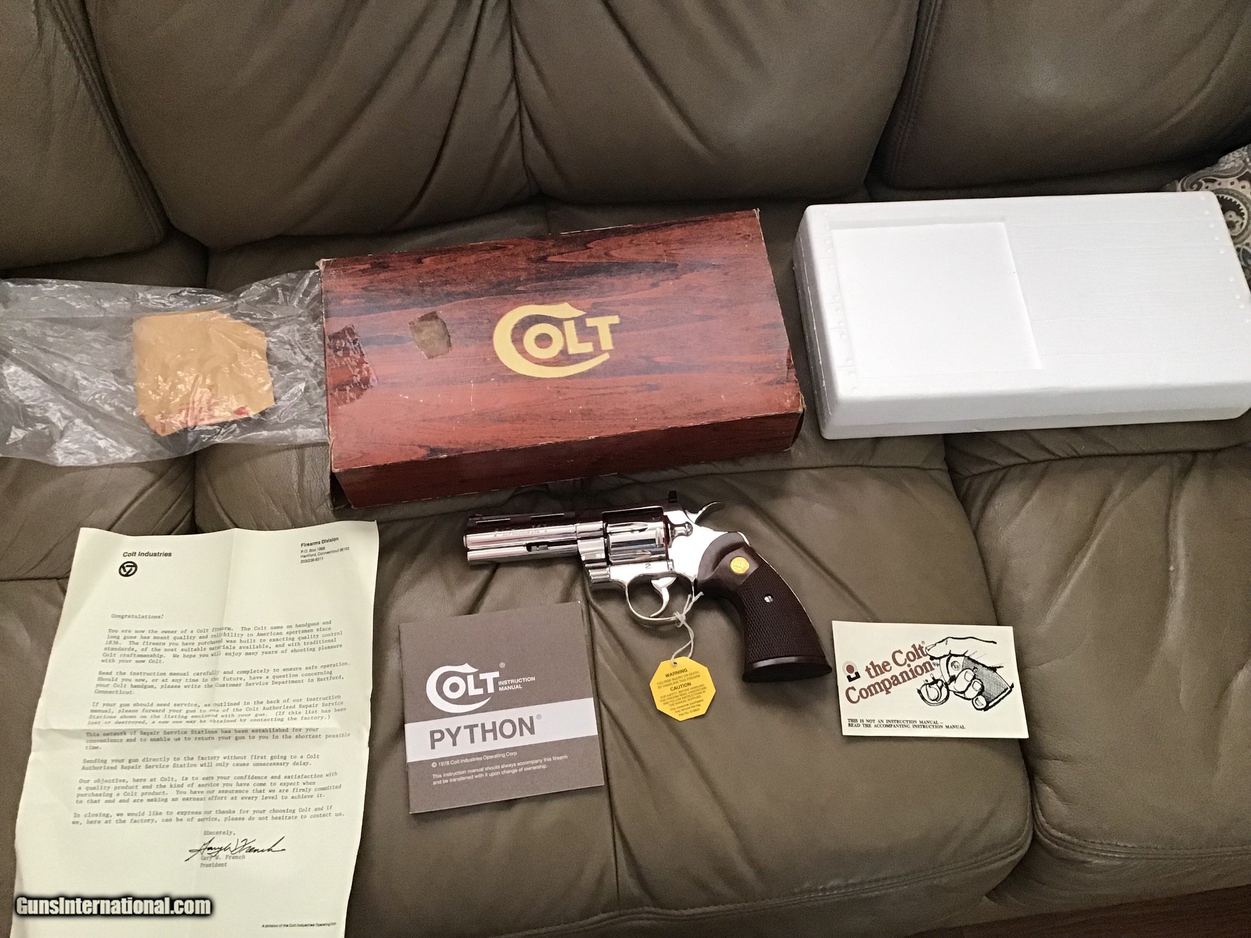 COLT PYTHON 357 MAGNUM, 4” BRIGHT NICKEL, MFG. 1979, NEW UNFIRED ...