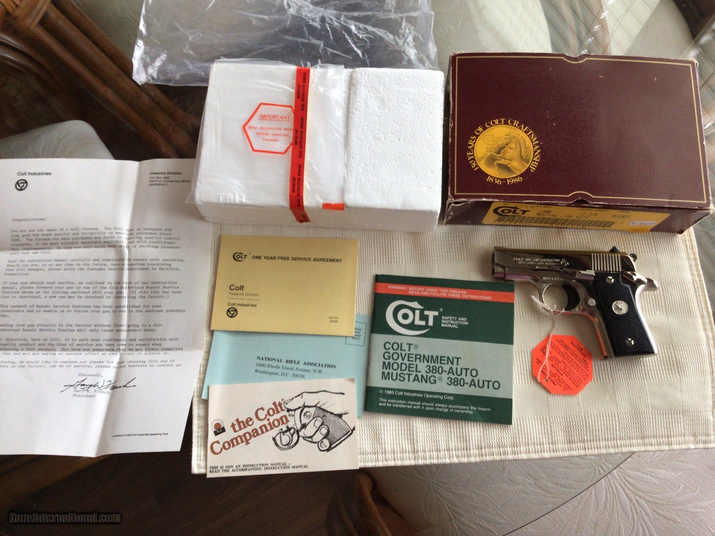 COLT MUSTANG 380 CAL., BRIGHT NICKEL, NEW UNFIRED IN BOX, WITH OWNERS ...