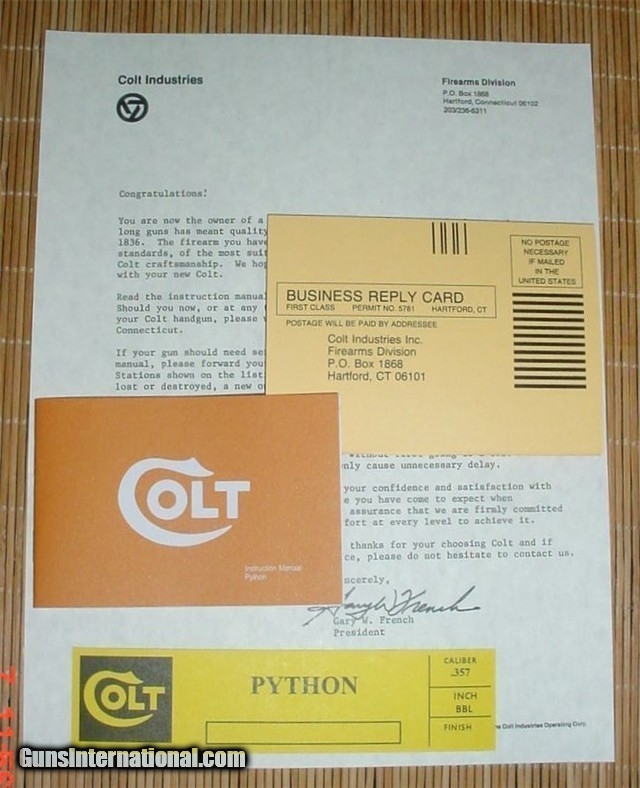 Colt Python Vintage 1965-1971 Box & Paperwork