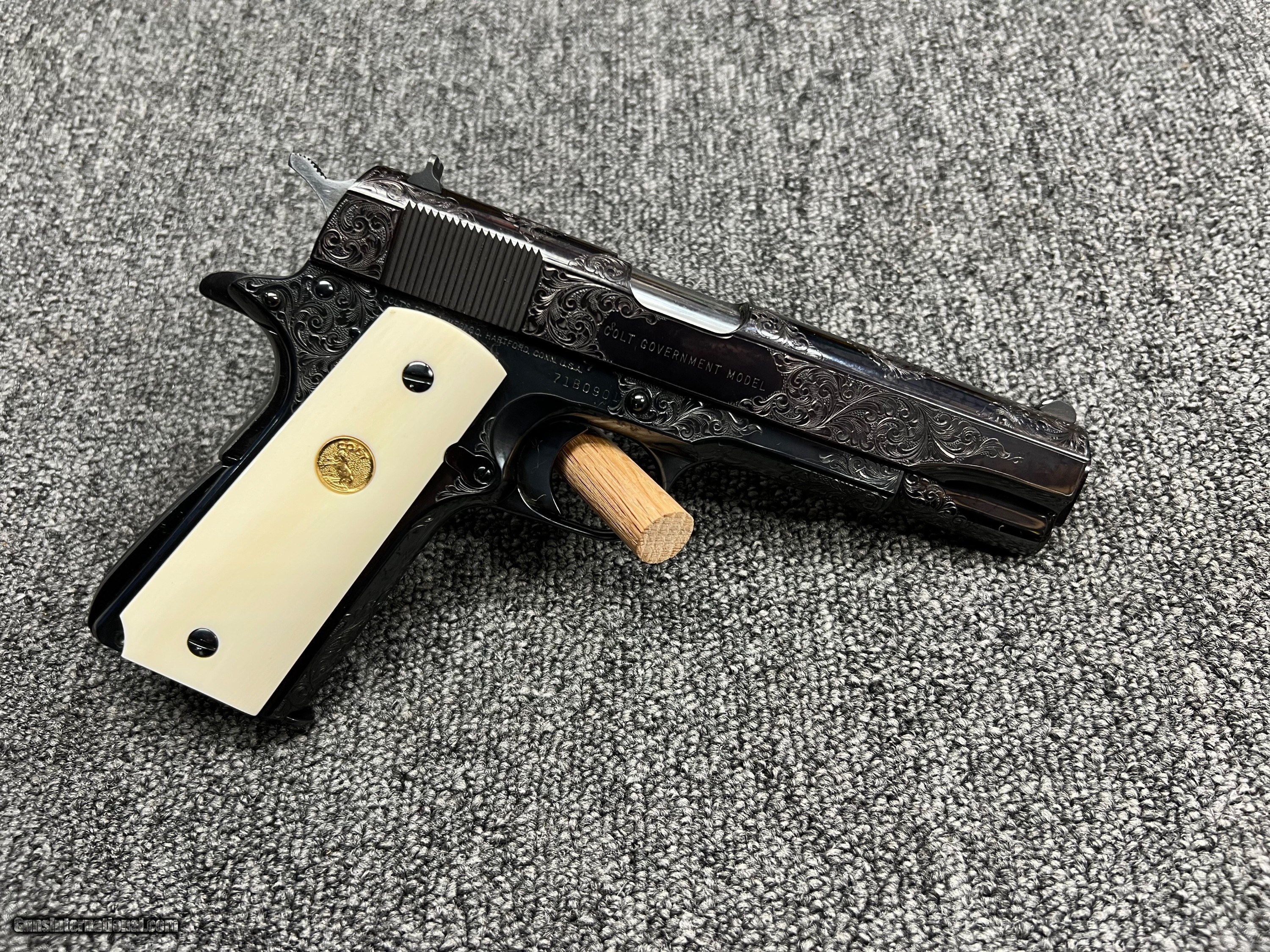 Colt Government Series 70 Factory "B" Engraved with/ Box, Ivory grips ...