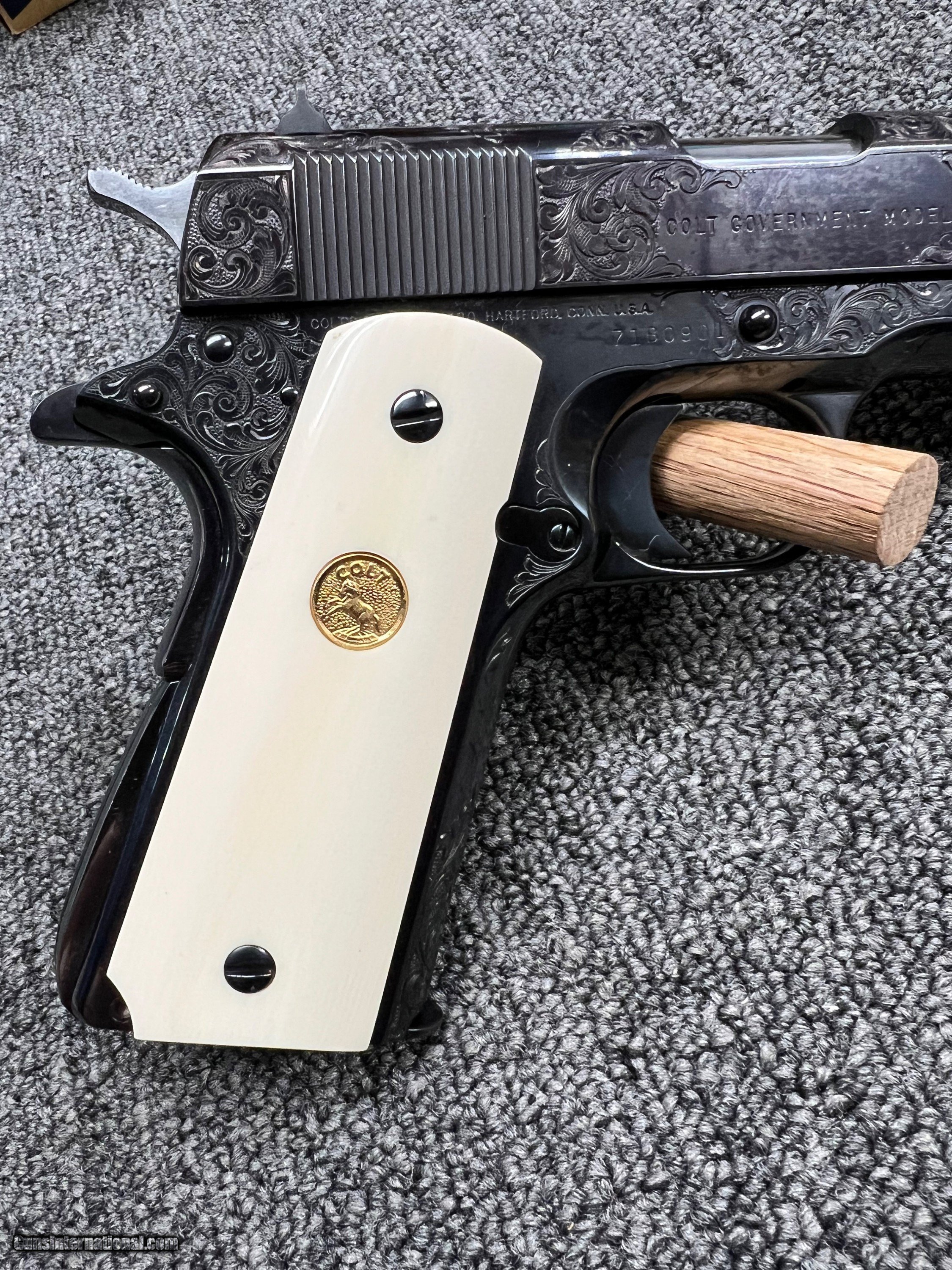 Colt Government Series 70 Factory "B" Engraved with/ Box, Ivory grips ...