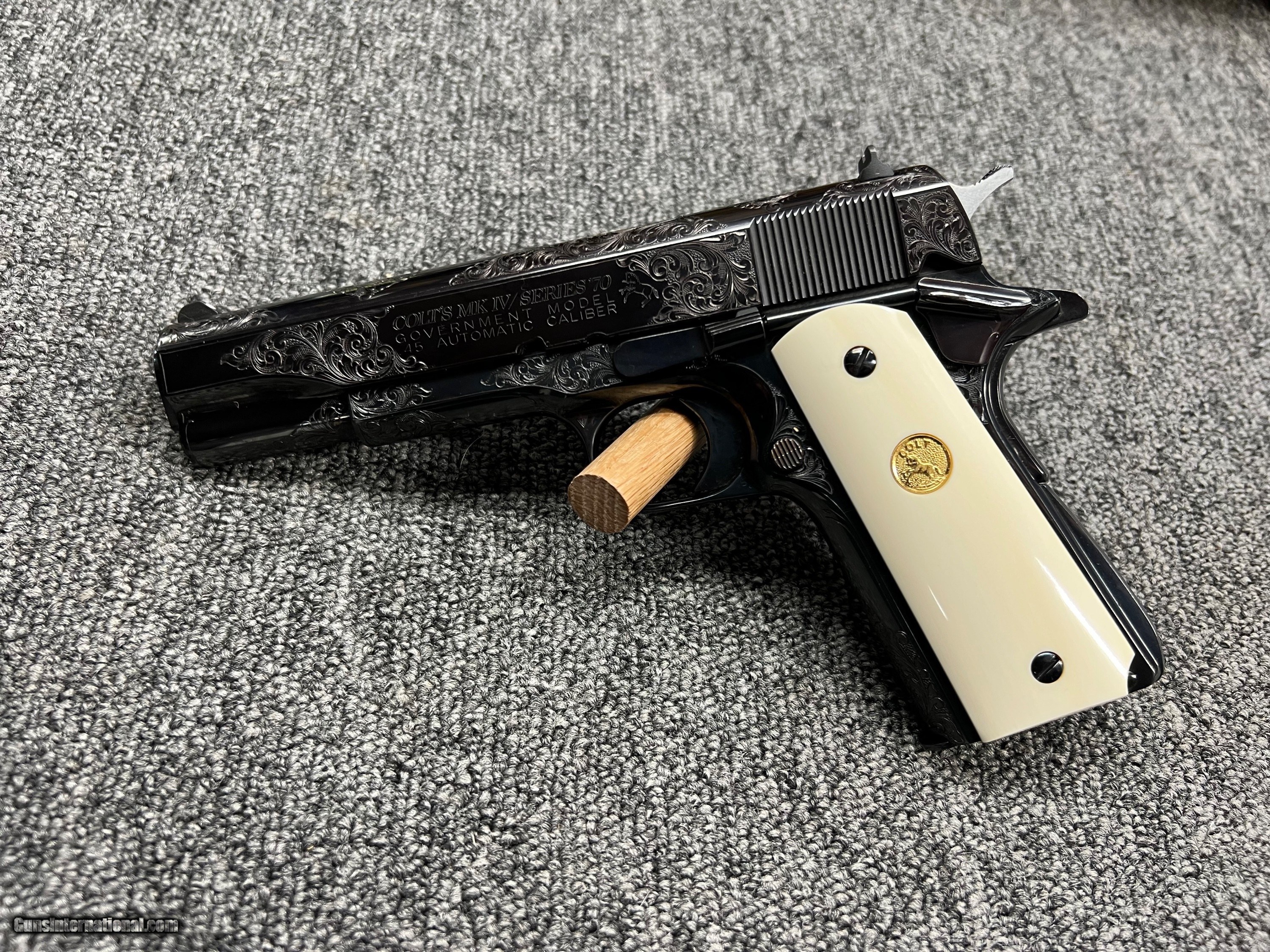 Colt Government Series 70 Factory "B" Engraved with/ Box, Ivory grips ...