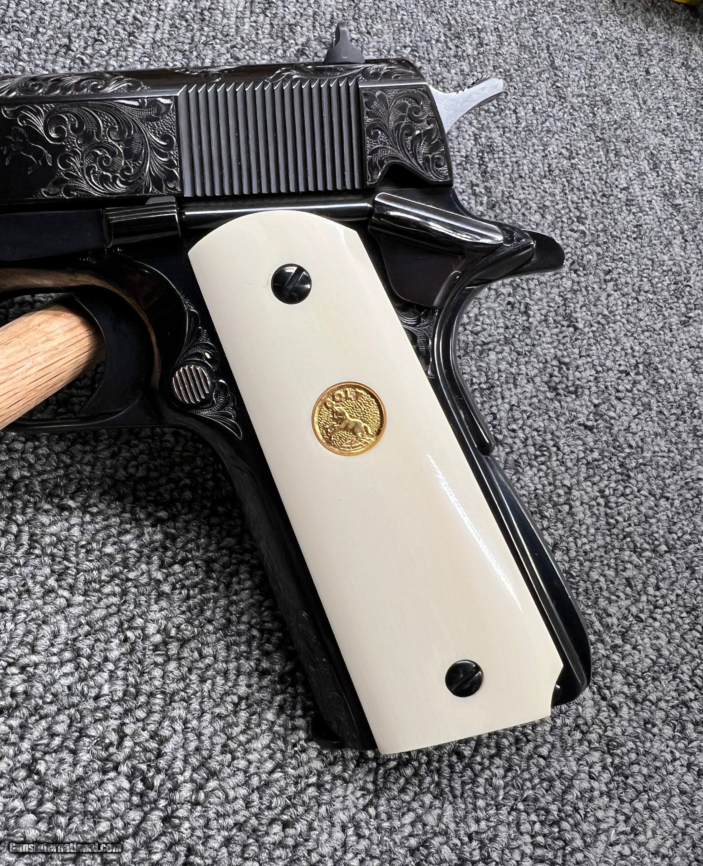 Colt Government Series 70 Factory "B" Engraved with/ Box, Ivory grips ...