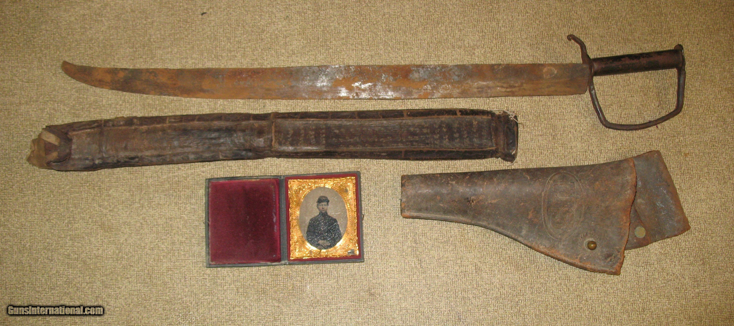 Civil War Relics Sword, Holster, Tin Type