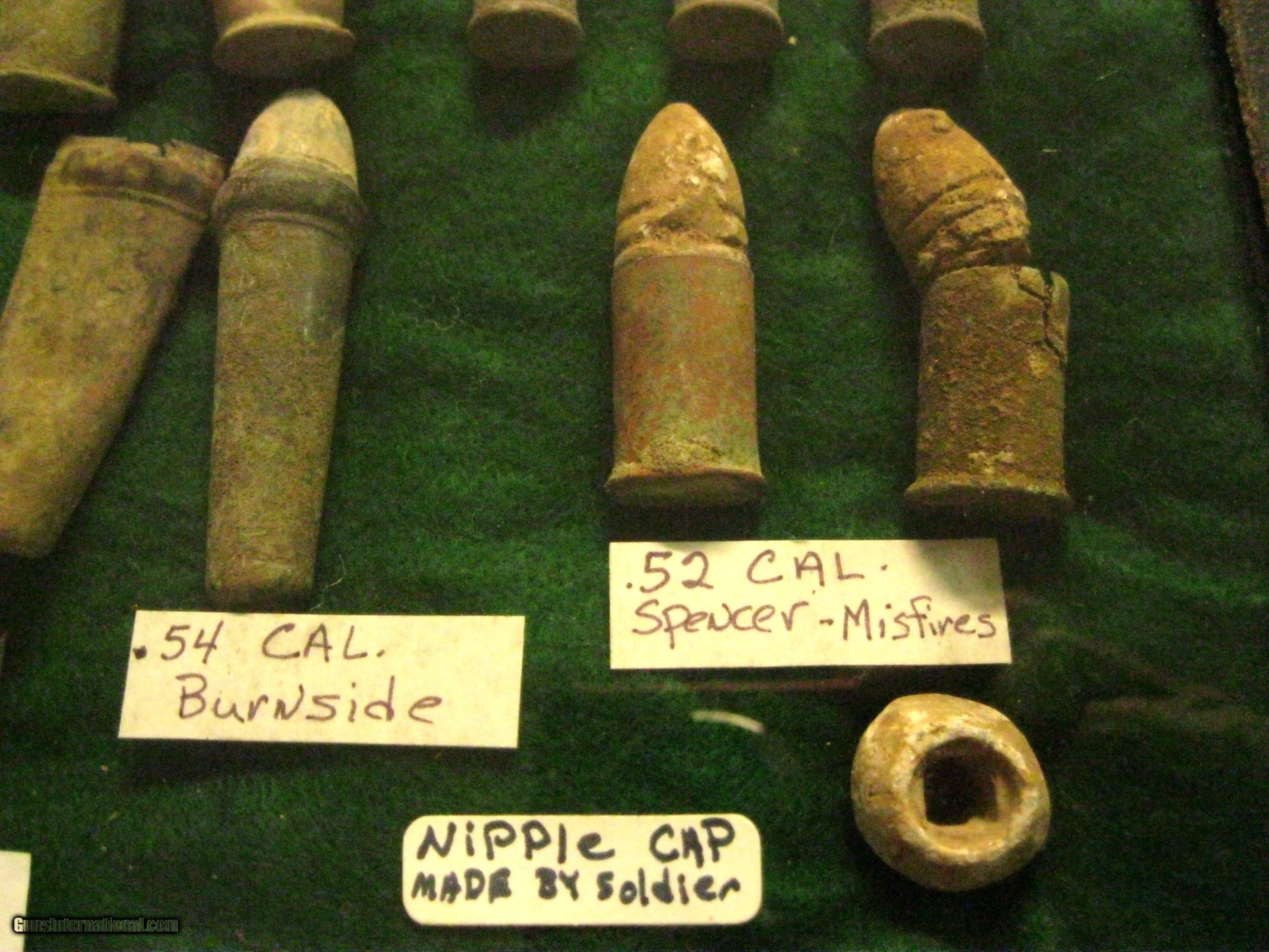 Civil War Dug Bullet Display Burnside, Spencer, Shell Casings