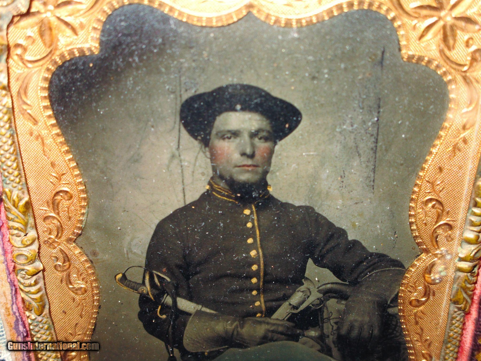 An Early Civil War 1/4 Plate Tintype Of A Cavalry Soldier With His Colt ...