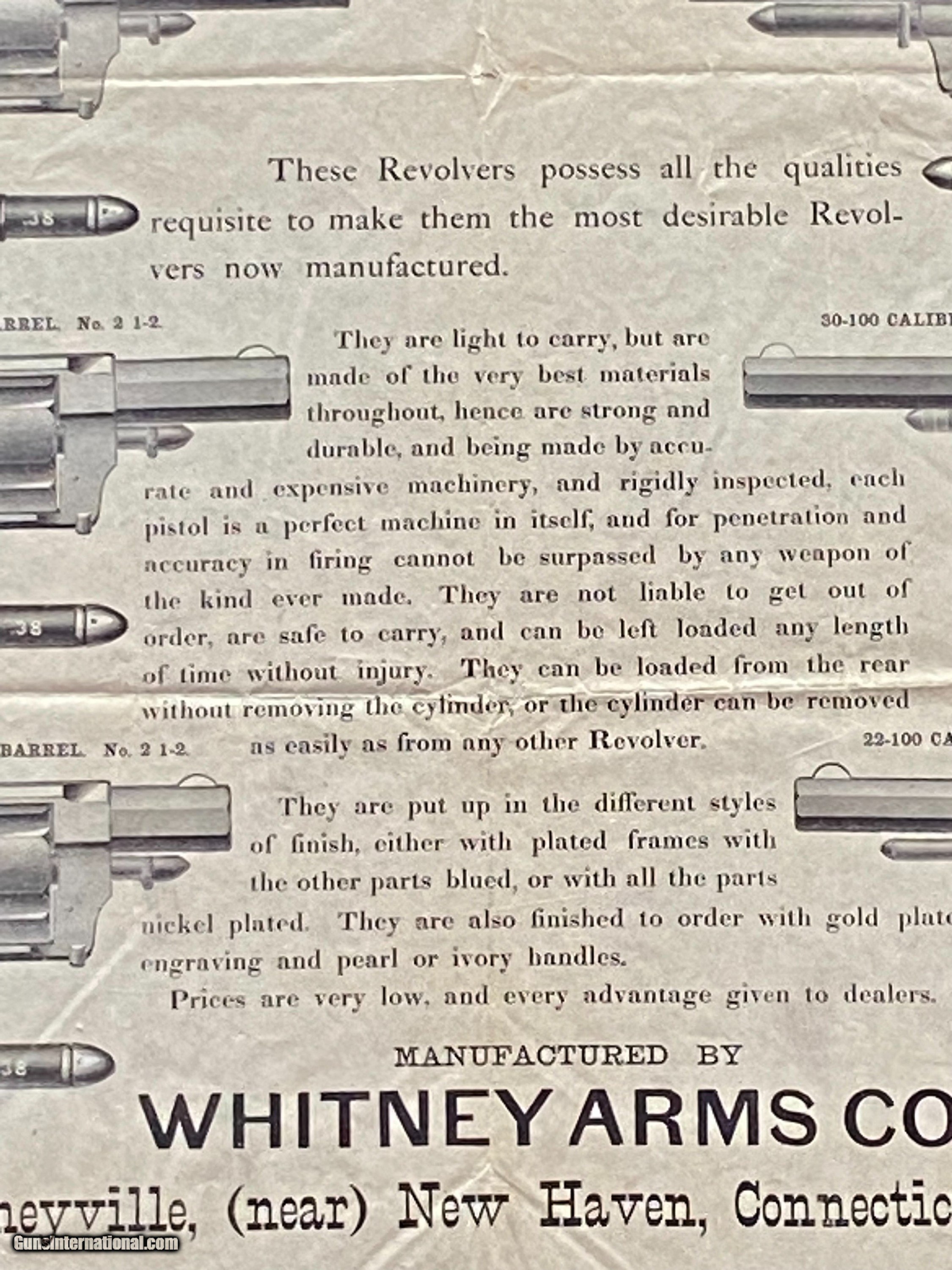 Original and Rare Late 19th Century Whitney Revolver Broadside
