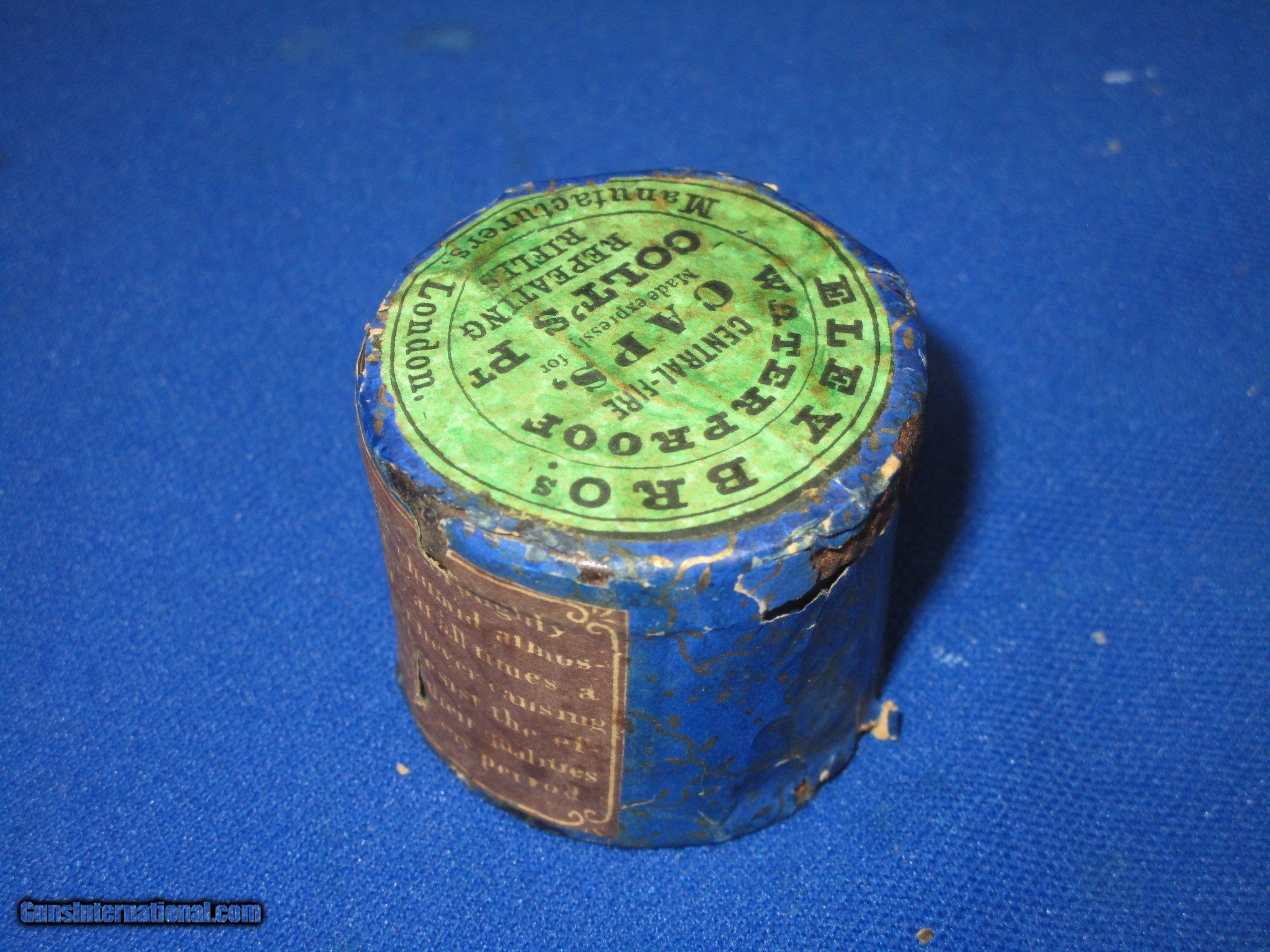 Civil War "Colt's Patent" & "Eley Bros." Marked Blue Camo Wrapped Tin ...