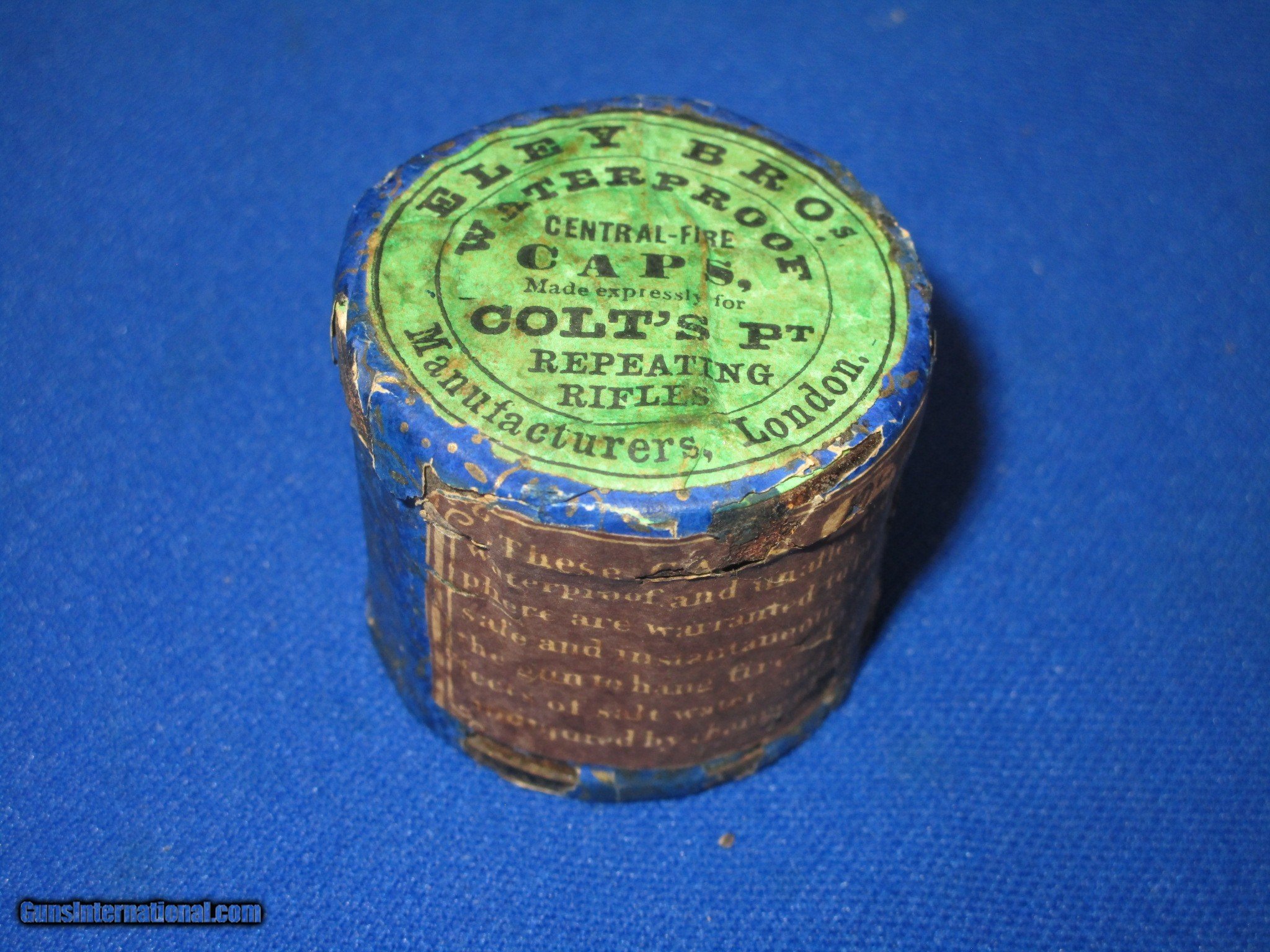 Civil War "Colt's Patent" & "Eley Bros." Marked Blue Camo Wrapped Tin ...