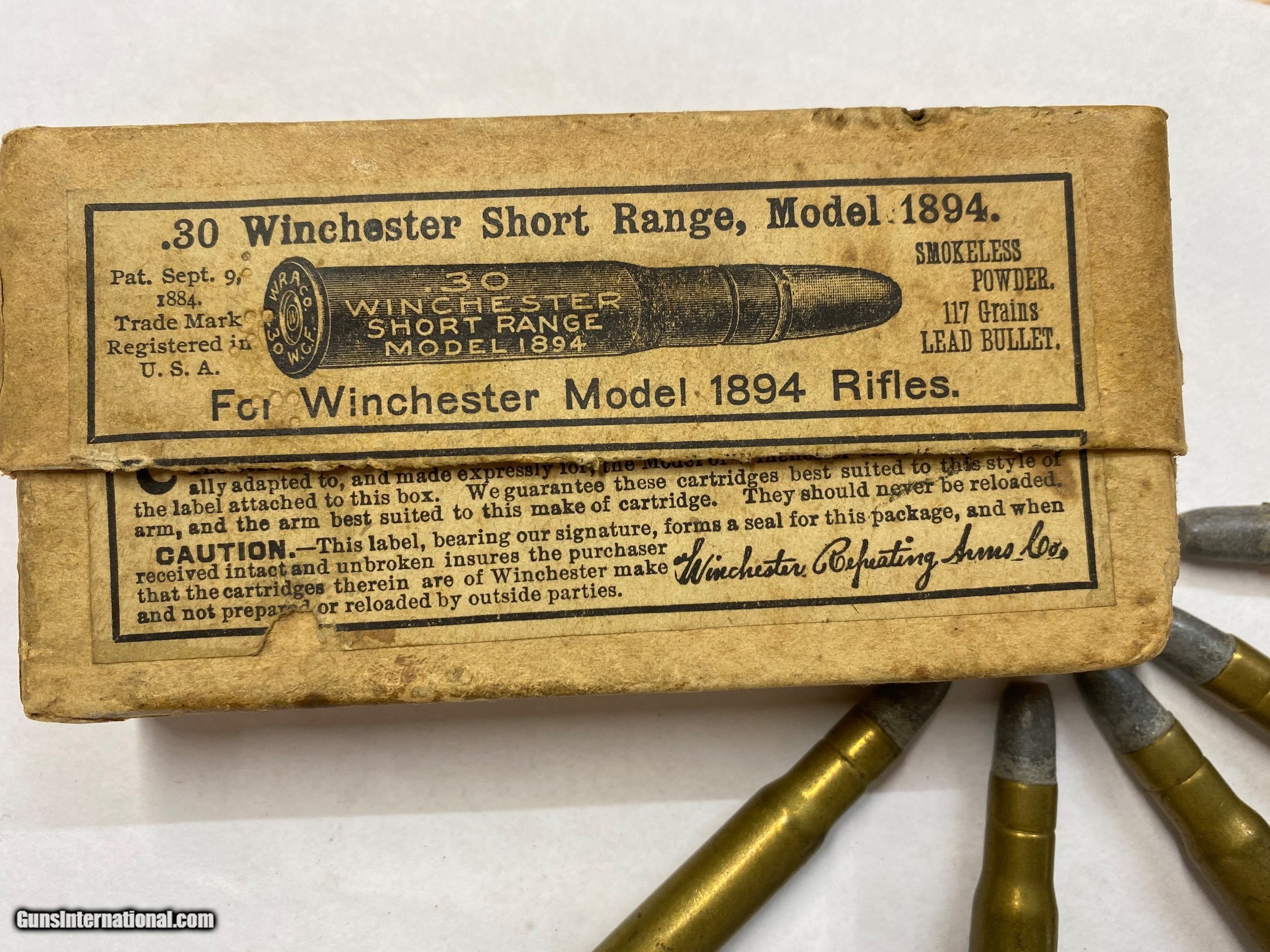 Vintage box Winchester .30 cartridges, Model 1894 (5) cartridges