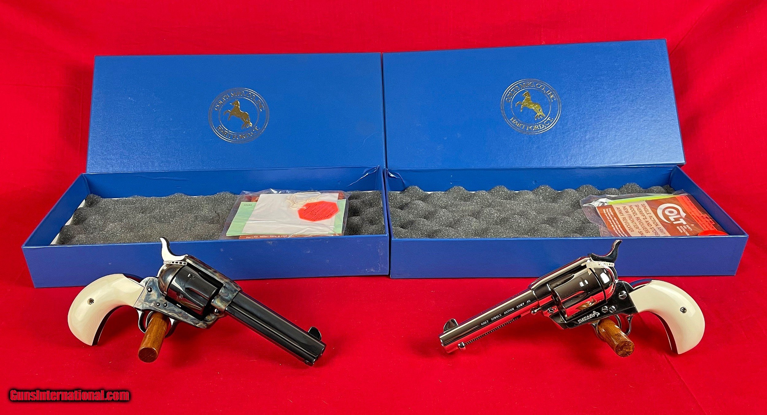 Pair of Colt SAA Custom Shop Ivory Stock 45LC Revolvers w/ Arvo Ojala ...