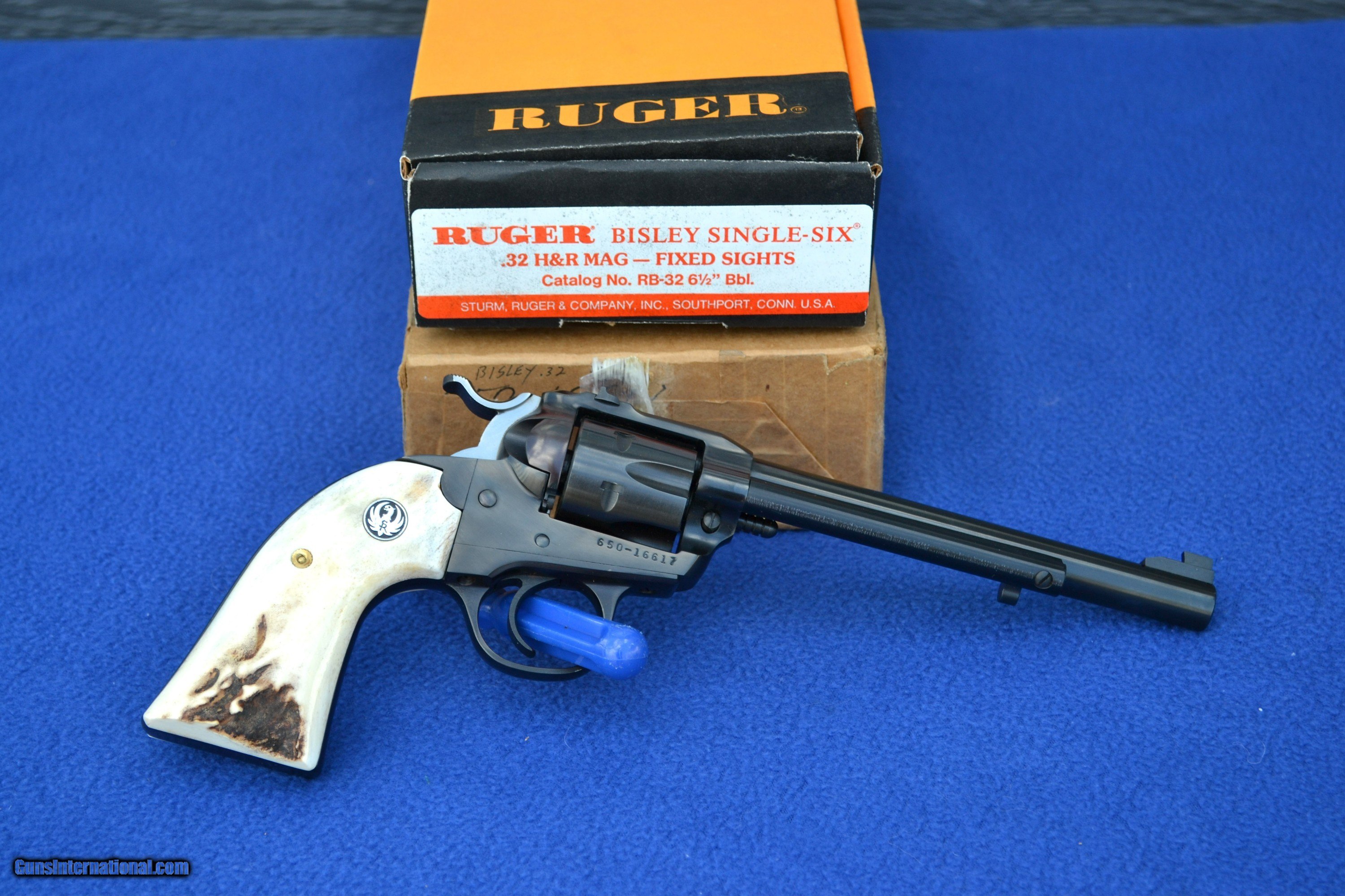 1985 Ruger Bisley Single Six 32 H&R Mag w/ Factory Stag Grips, Box, 6 1/2