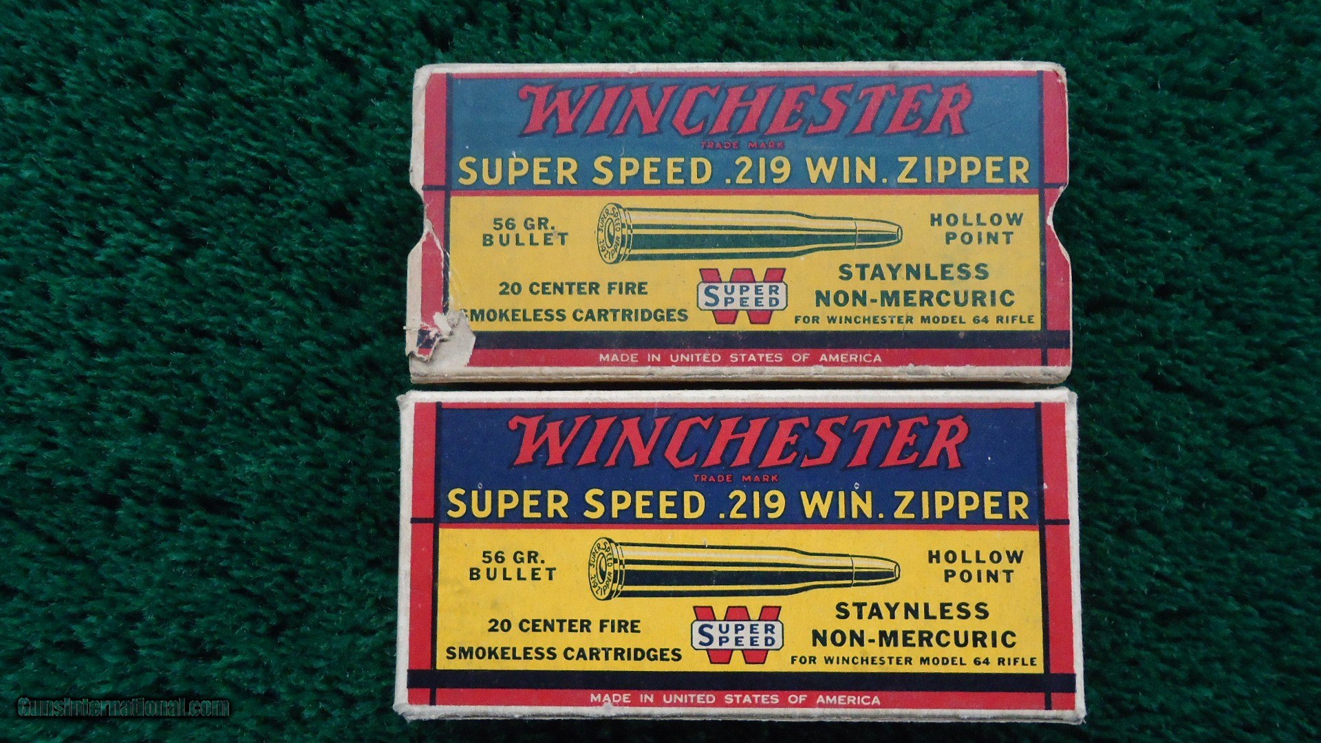 *Sale Pending* - 2 FULL BOXES OF VINTAGE WINCHESTER 219 WIN ZIPPER AMMO