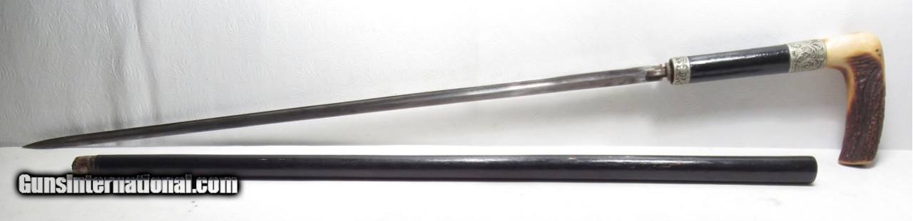 ANTIQUE SWORD CANE from COLLECTING TEXAS – STAG HANDLE