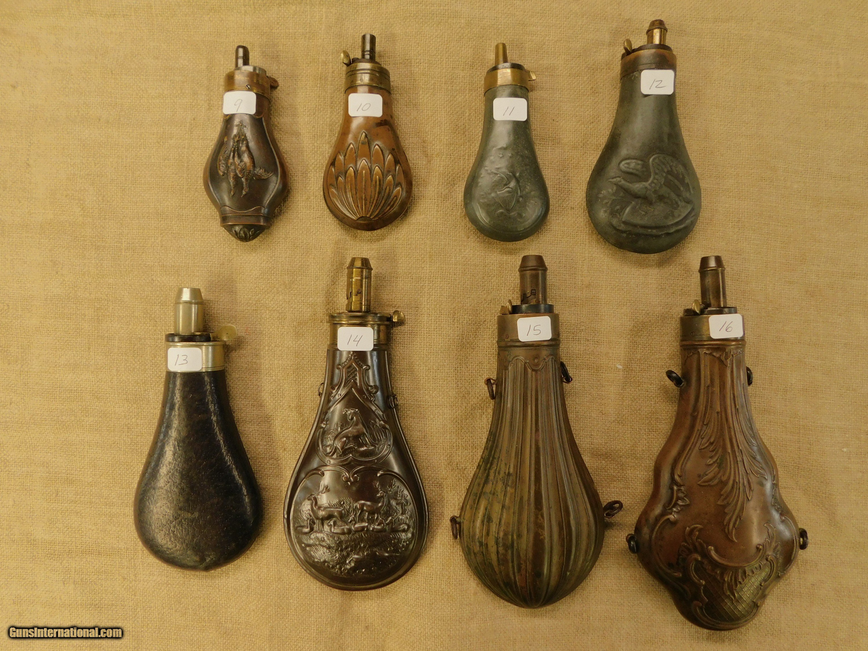 Lot of 8 Powder Flasks