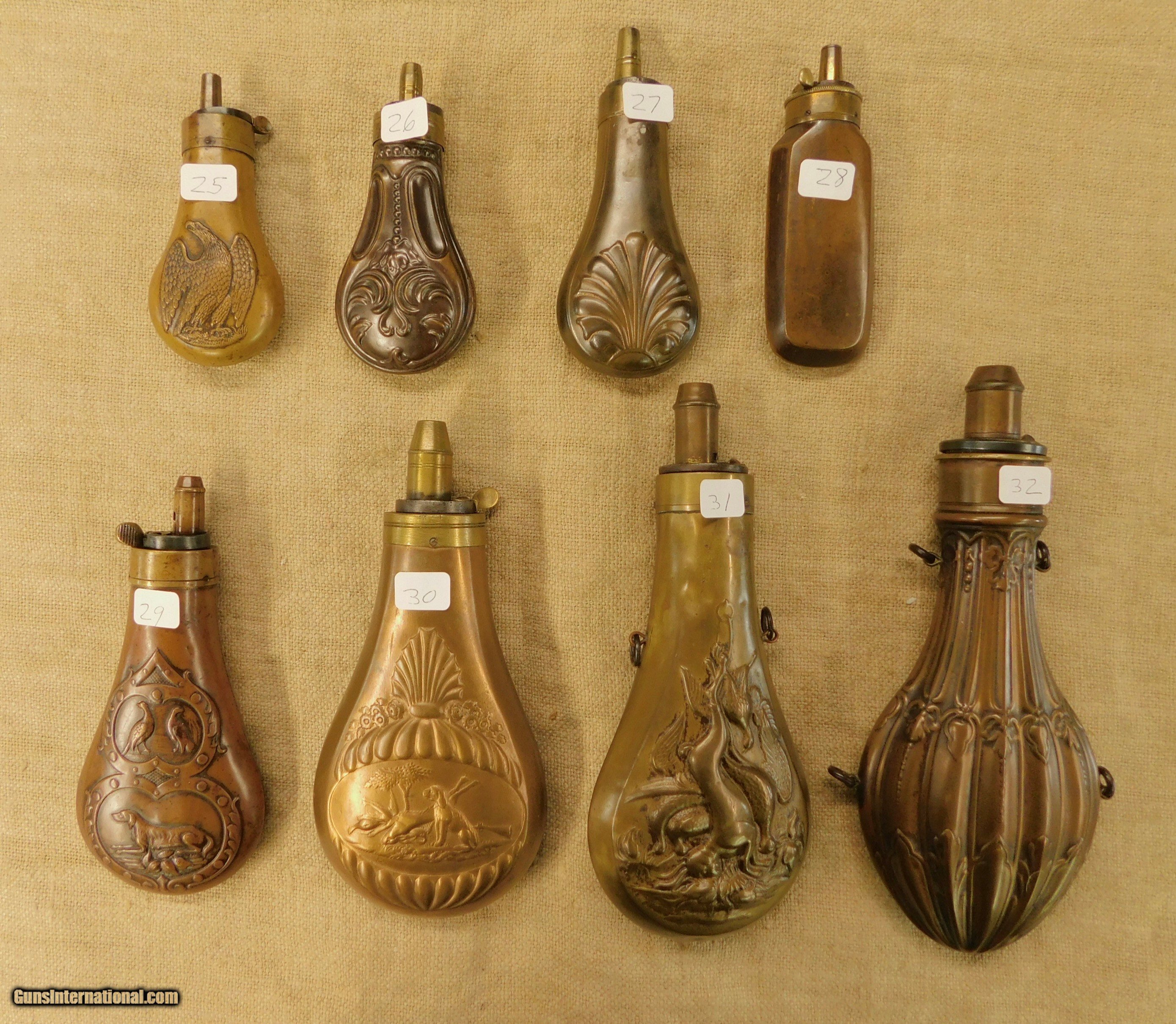 Lot of 8 Powder Flasks