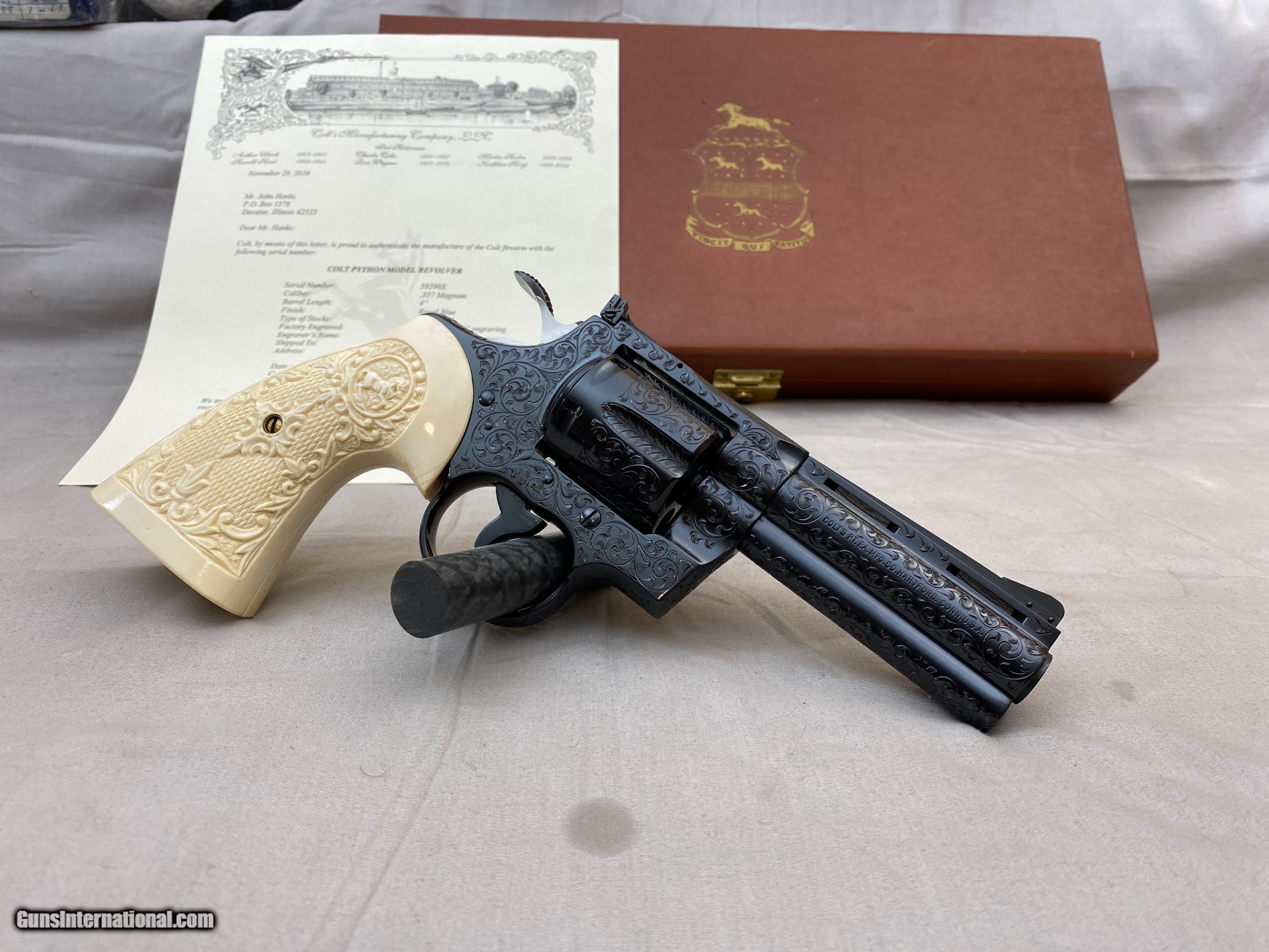 Mint Factory D Engraved 1977 Colt Python 4" Blued 357 Magnum Ivory ...
