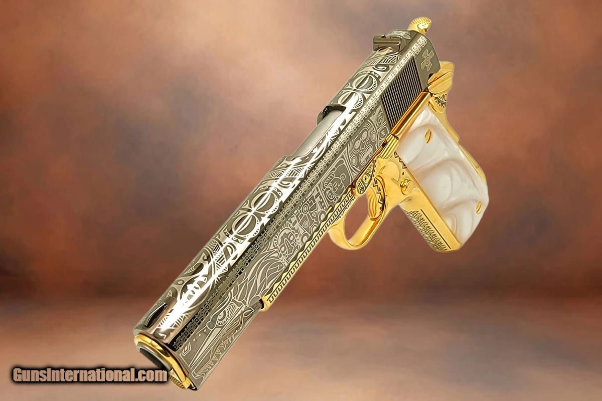 CHARLES DALY - 24K Gold & Black Chrome Plated 1911 - MAYAN AZTEC Engraved