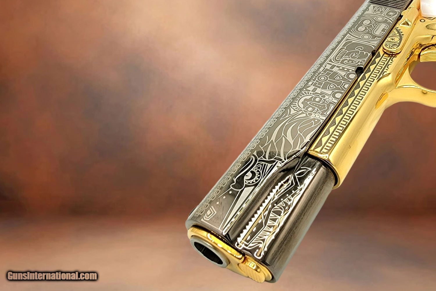 CHARLES DALY - 24K Gold & Black Chrome Plated 1911 - MAYAN AZTEC Engraved