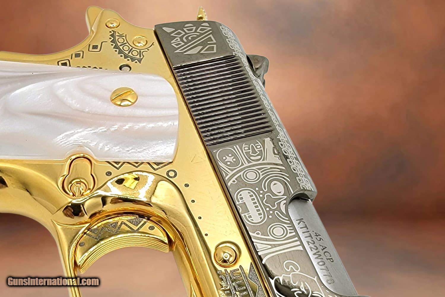 CHARLES DALY - 24K Gold & Black Chrome Plated 1911 - MAYAN AZTEC Engraved