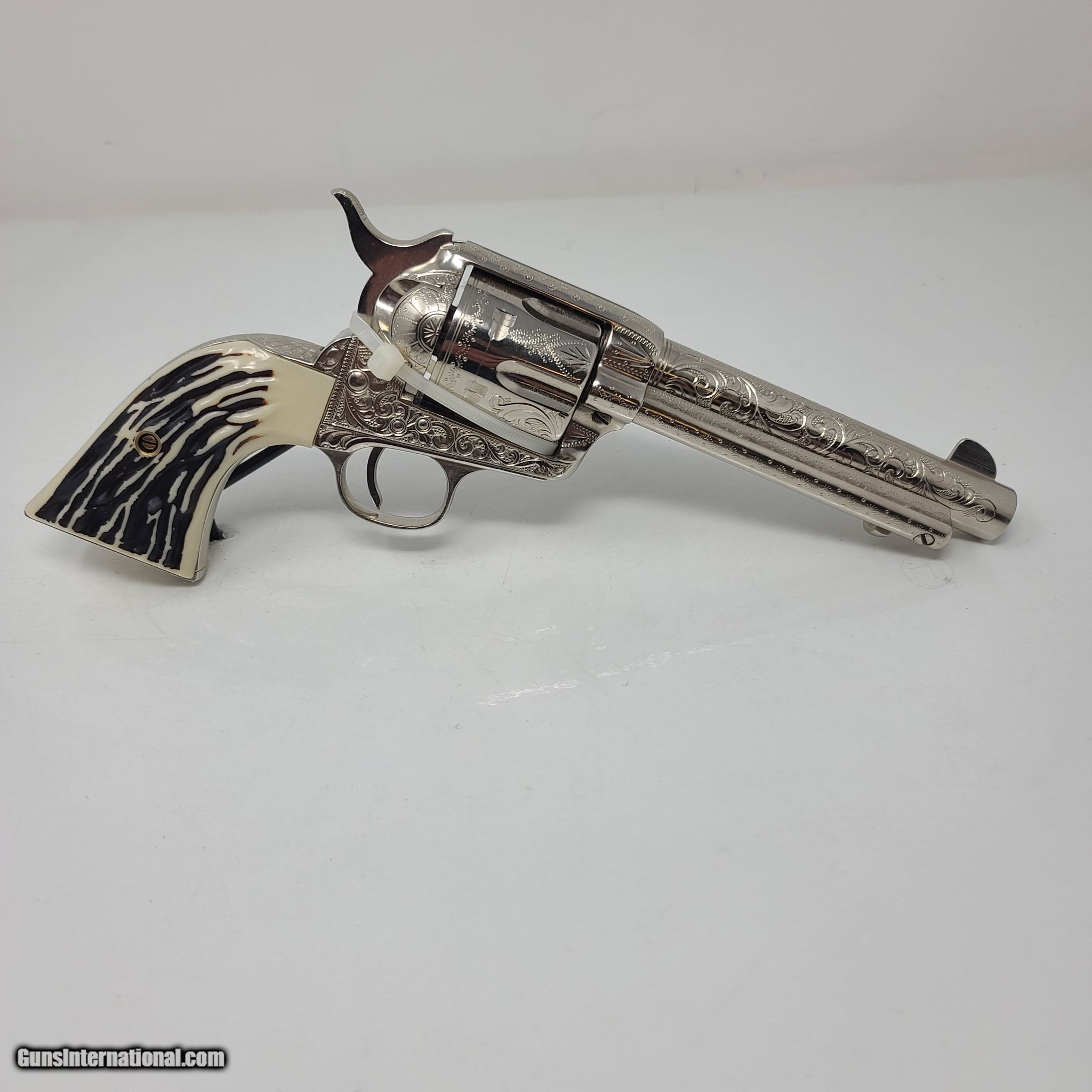 COLT single action army engraved with stag grips .45 LC