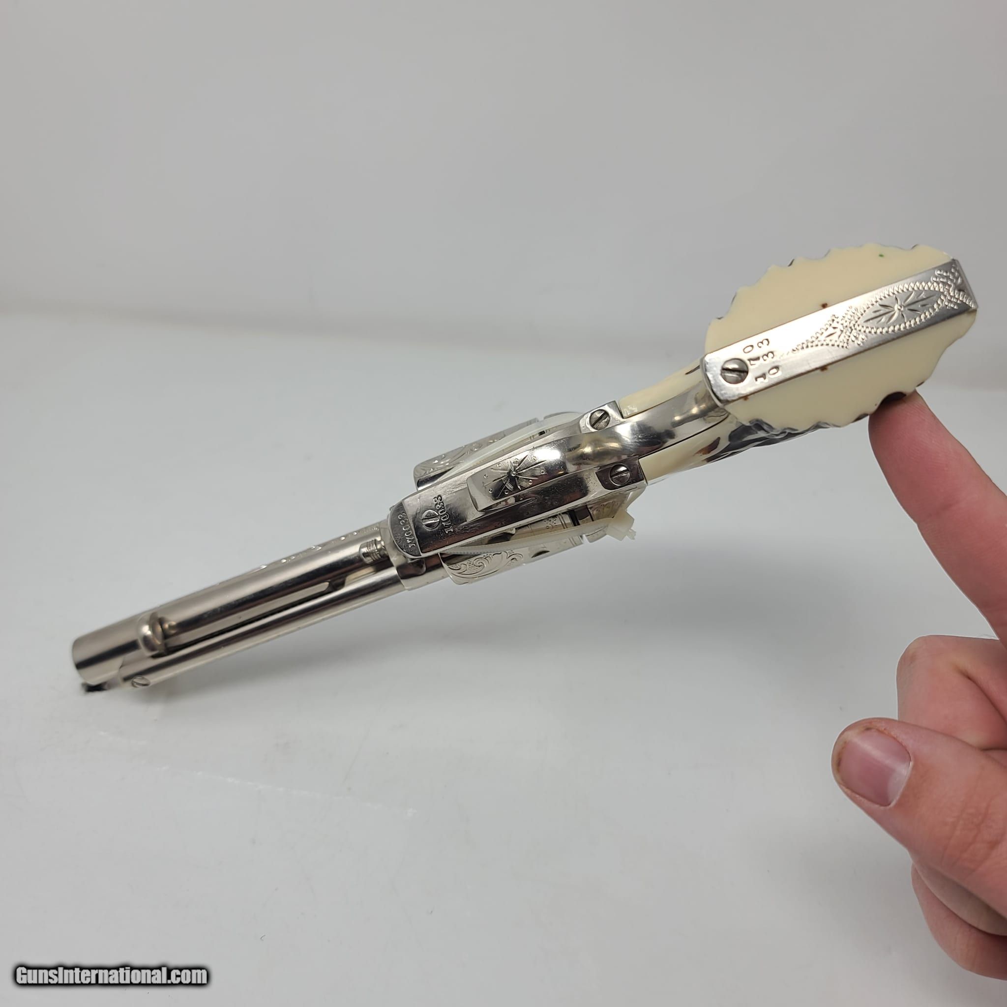 COLT single action army engraved with stag grips .45 LC