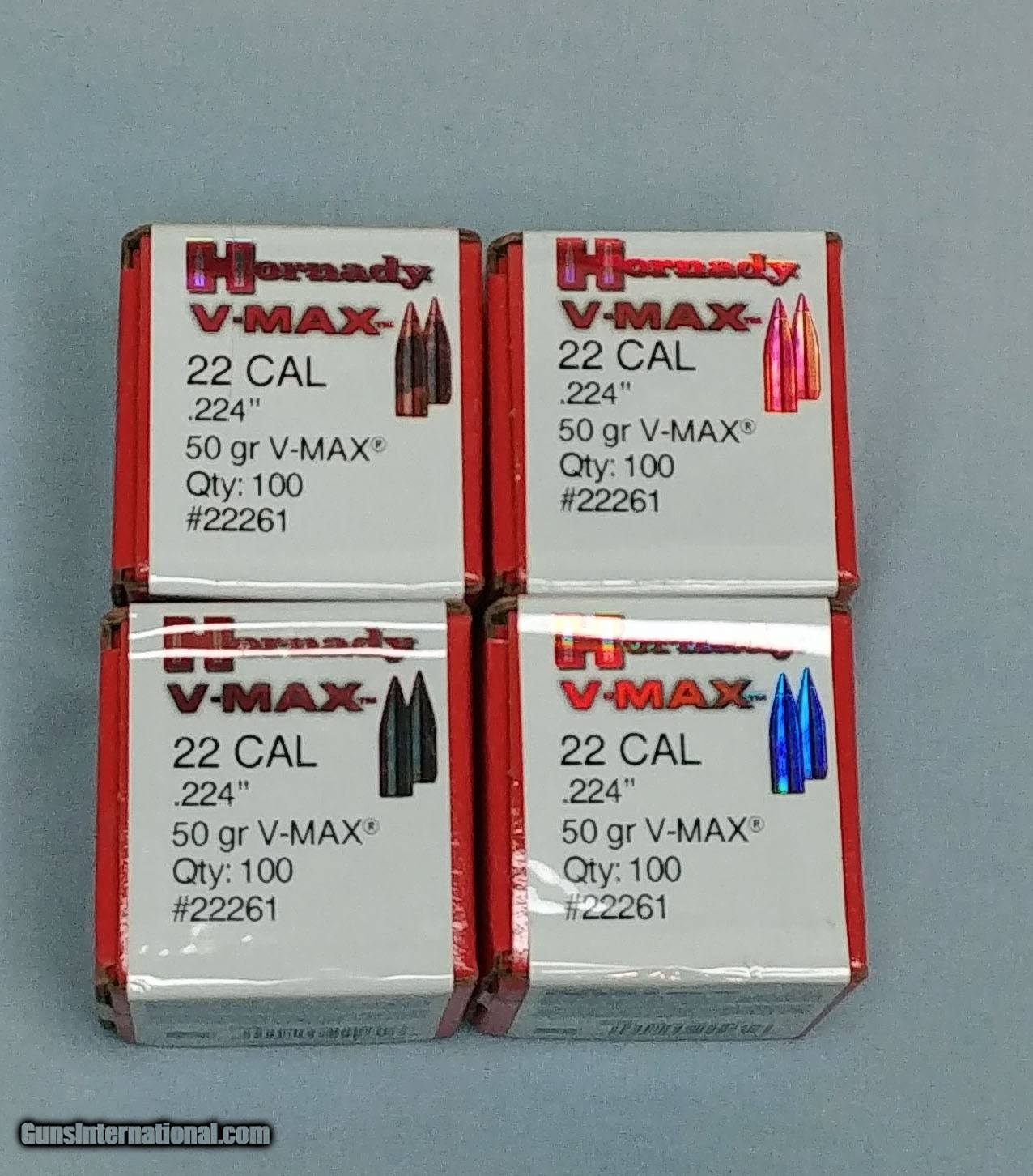 Four Boxes Hornady V-Max 22 Caliber .224 50 Grain Polymer Tip Bullets ...