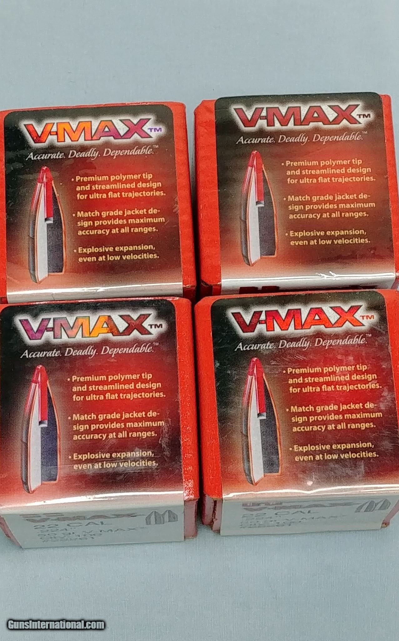 Four Boxes Hornady V-Max 22 Caliber .224 50 Grain Polymer Tip Bullets ...
