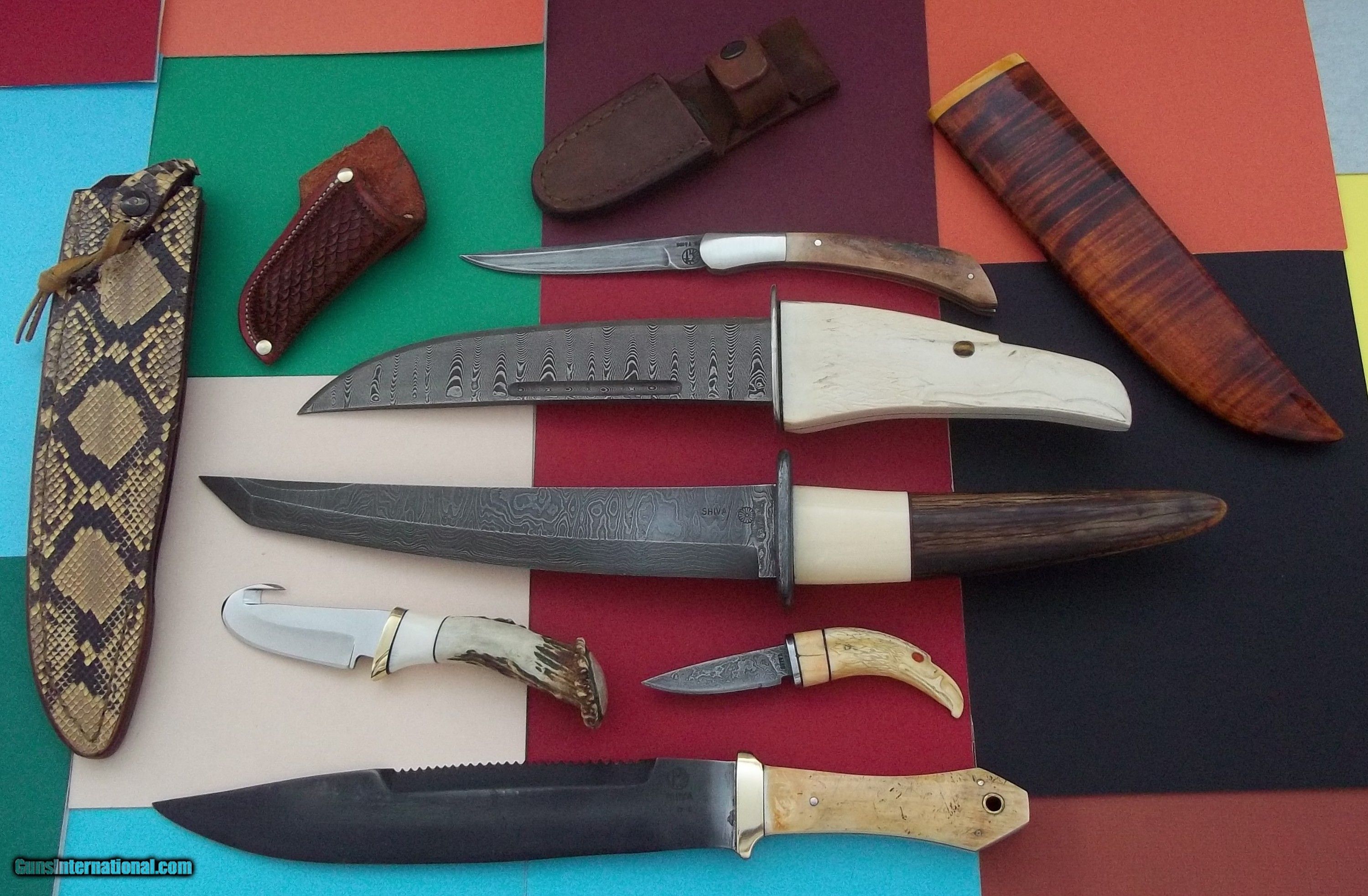 Shiva Ki Ivory Carved Eagle Head Damascus Small Hunter Mint In Original Leather Sheath 1980 ...