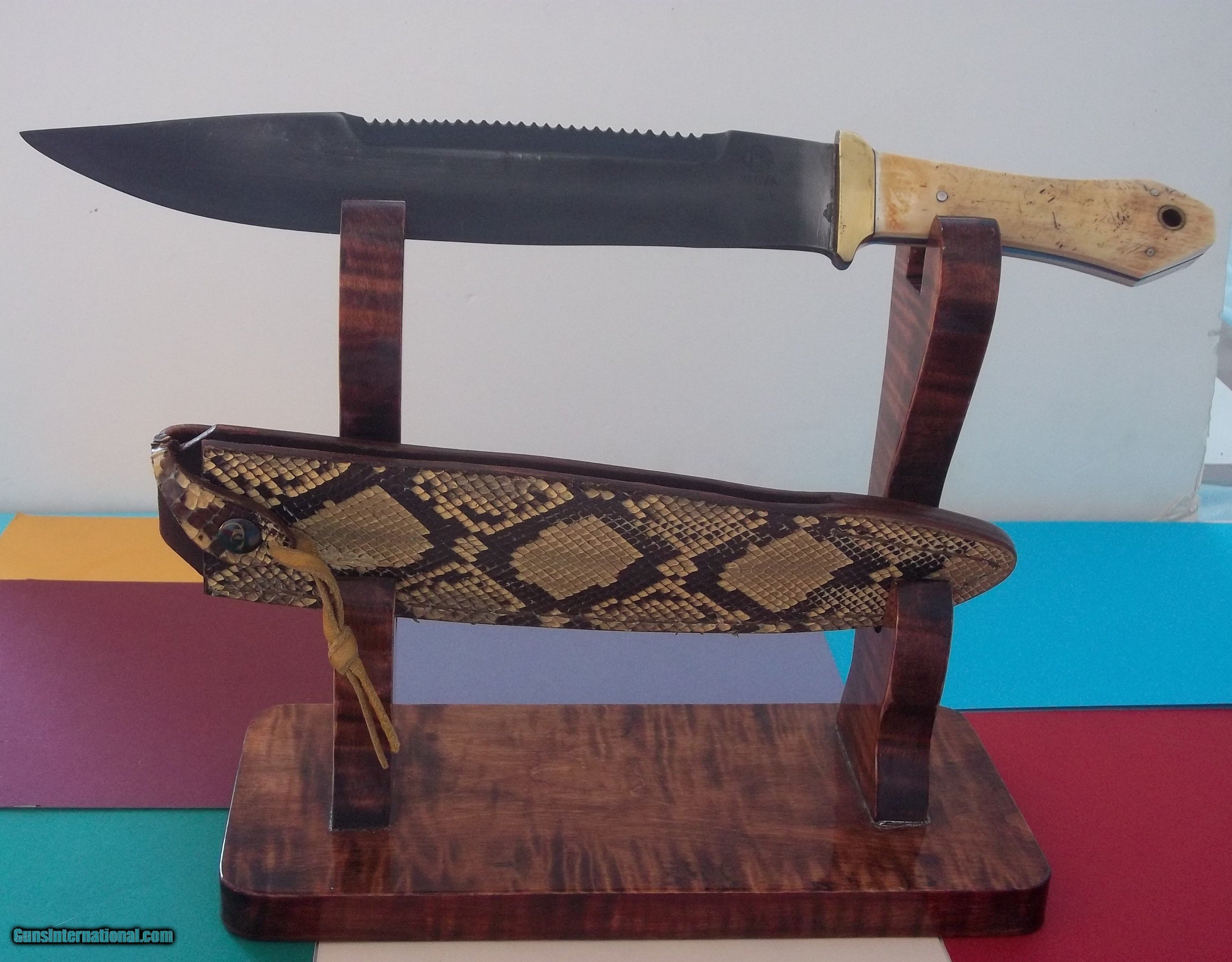 Shiva Ki Ivory Scales Handle Top Serrated Cutting Edge Damascus Bowie ...