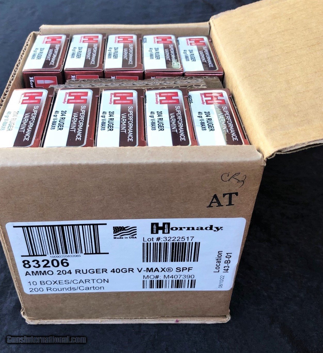 Hornady Superformance 204 Ruger ammo w/ 40 gr V-max 200 rounds
