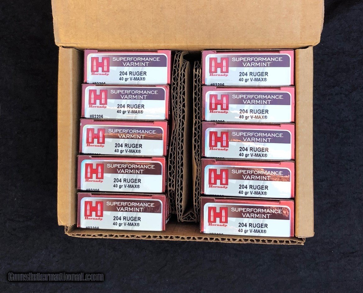 Hornady Superformance 204 Ruger ammo w/ 40 gr V-max 200 rounds
