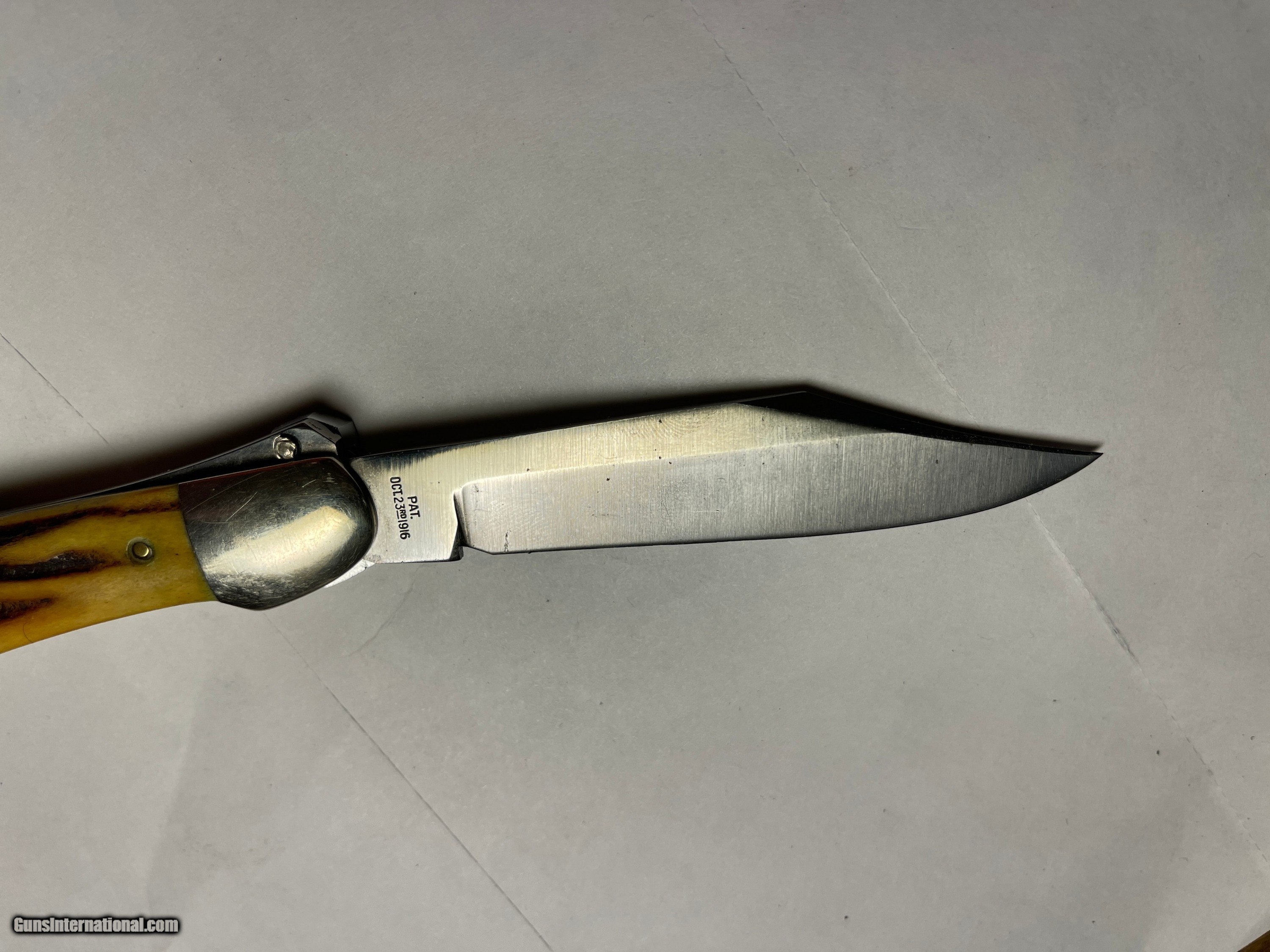 JAEGER BROS AUTOMATIC KNIFE MARINETTE WIS SAMBAR STAG OLD VINTAGE RARE