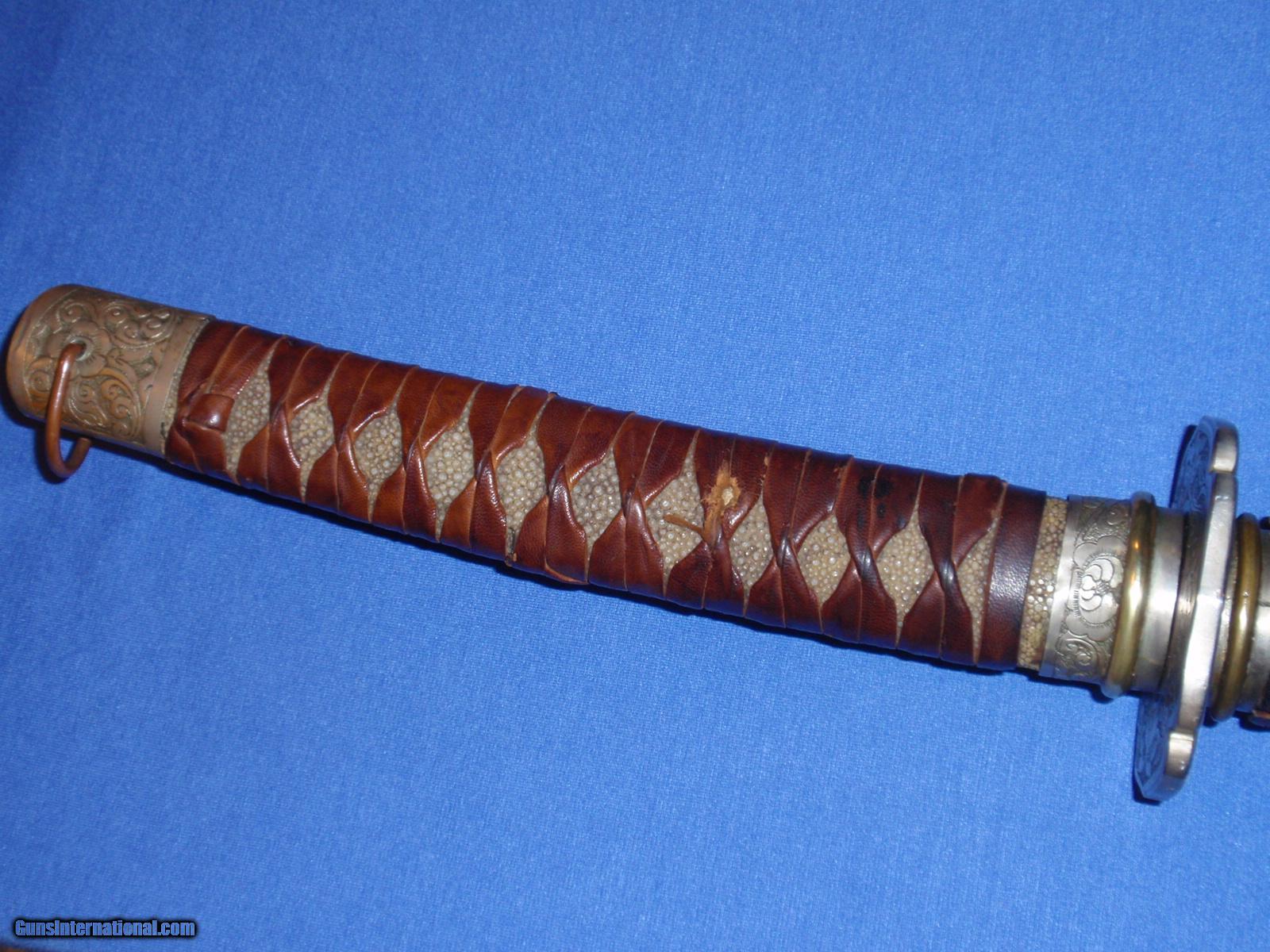 SAMURAI SWORD WWII. ORIGINAL JAPANESE. LEATHER GRIP & SCABBARD. HAND ...