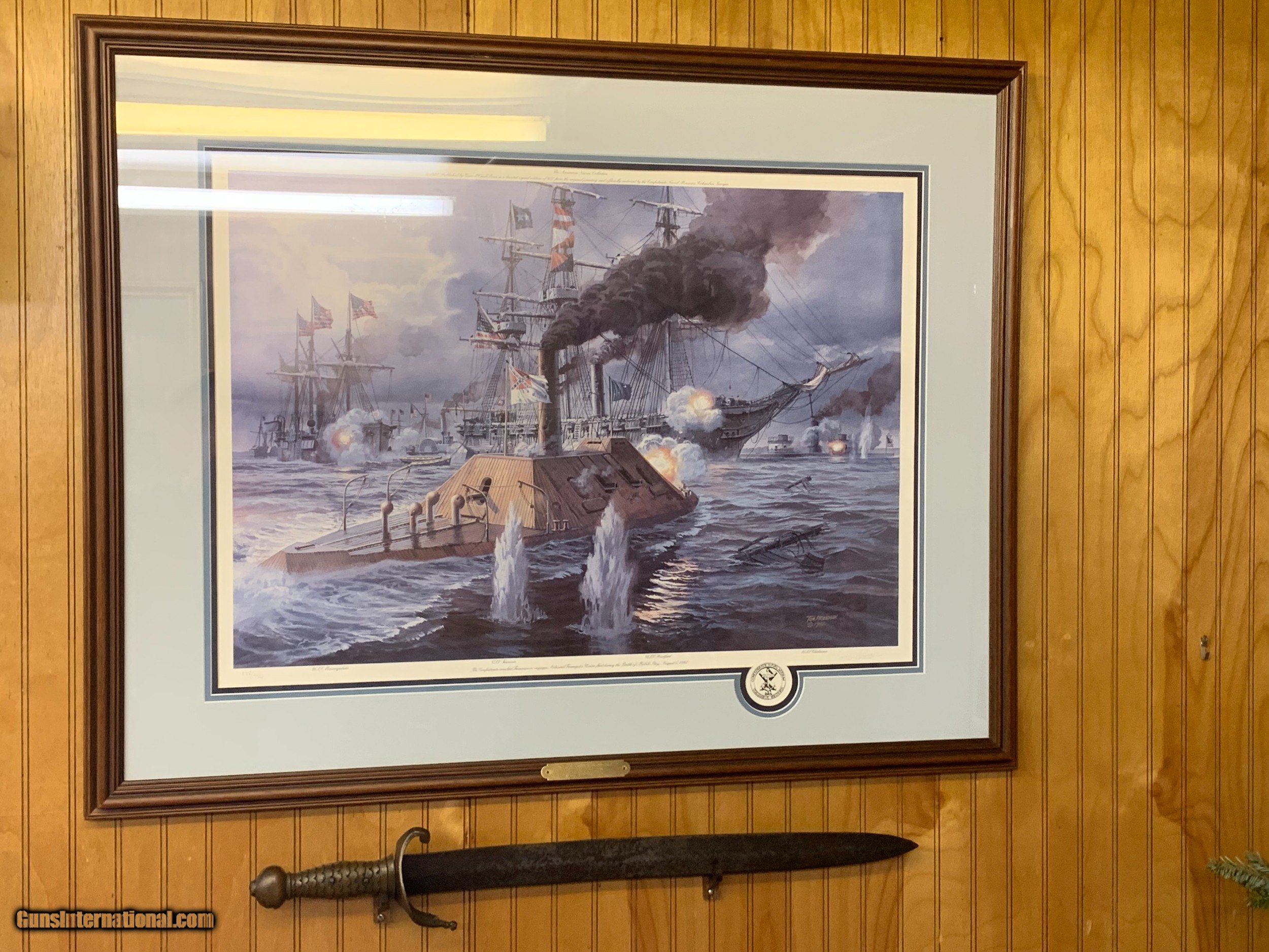 CONFEDERATE NAVY BATTLE DAMAGED CUTLASS AND CSS TENNESSEE FRAMED PRINT ...