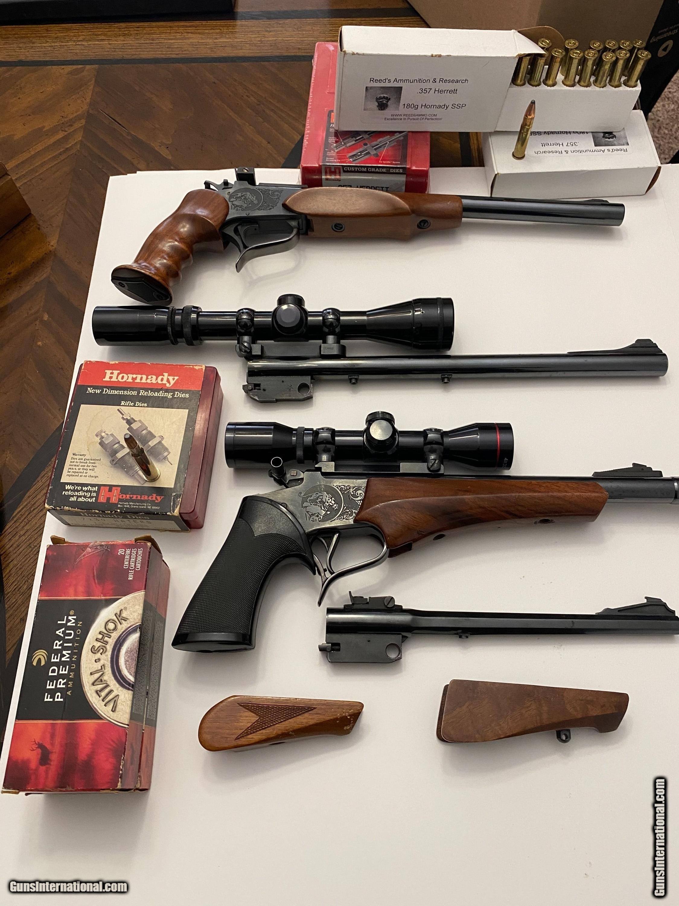 Thompson Contender 357 Herrett, 222 w/scope 2x7 Burris, 7x30waters ...