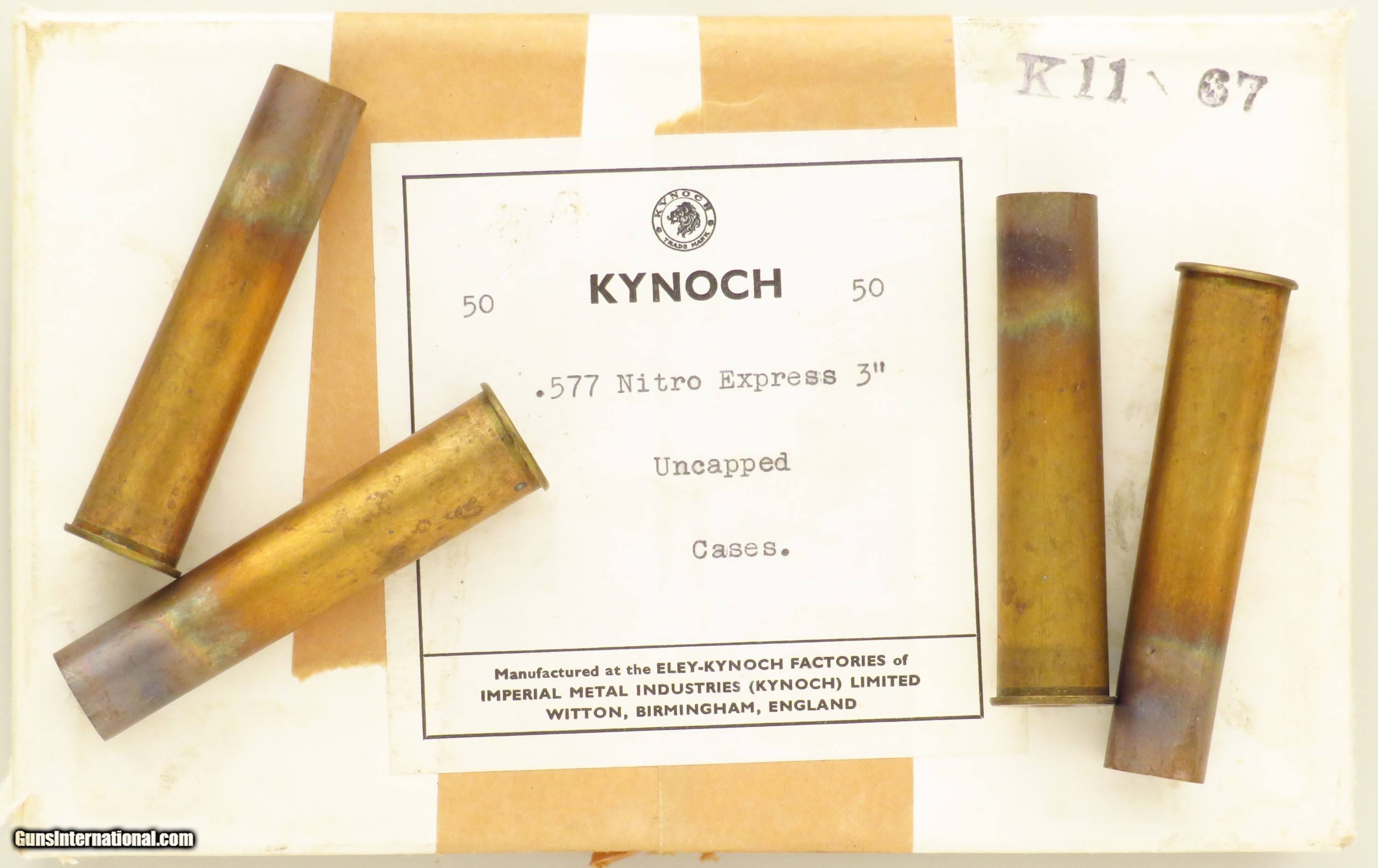  577 Nitro Express Three inch Brass Eley Kynoch Berdan Unworked