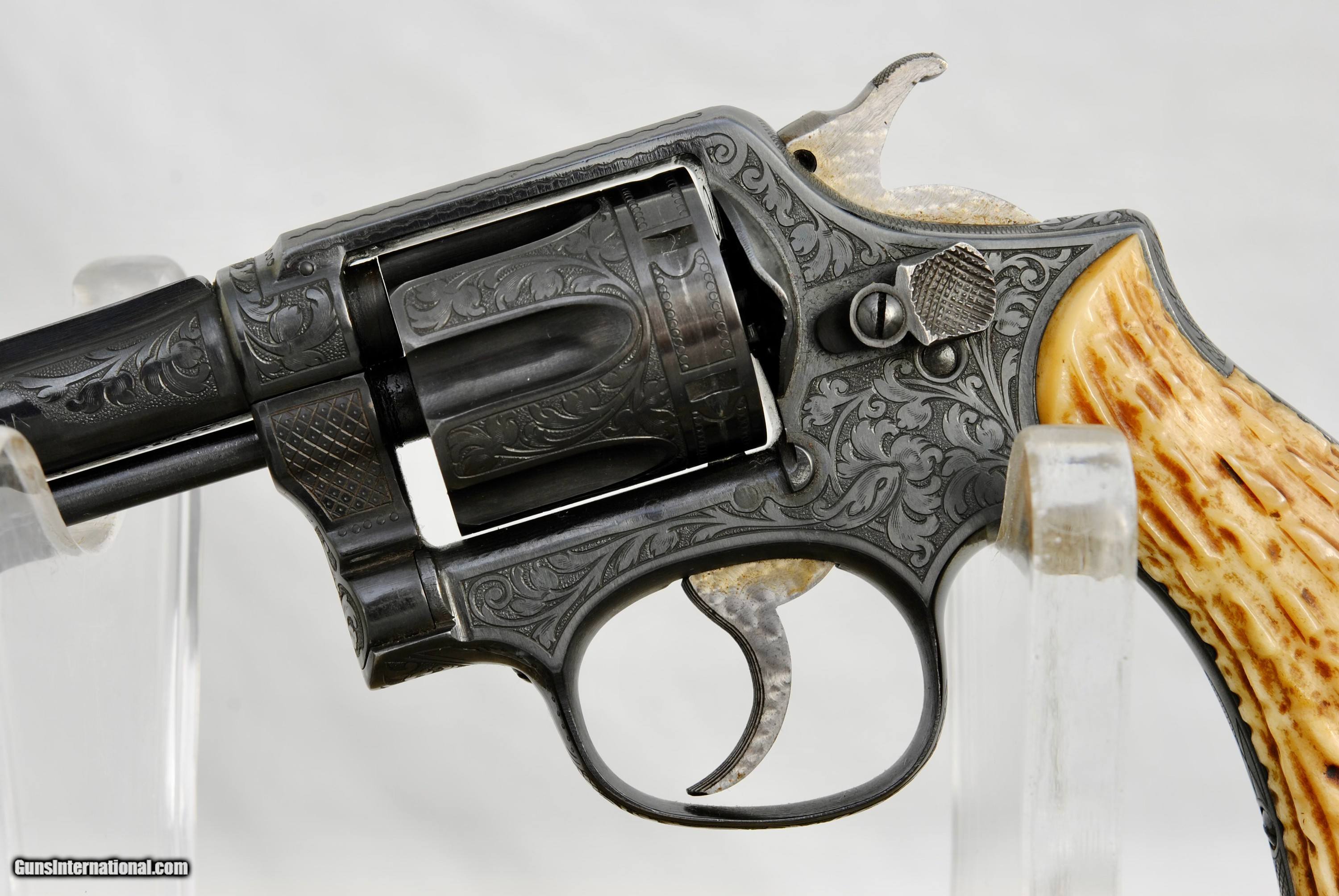 ENGRAVED VINTAGE SMITH & WESSON WITH STAG GRIPS