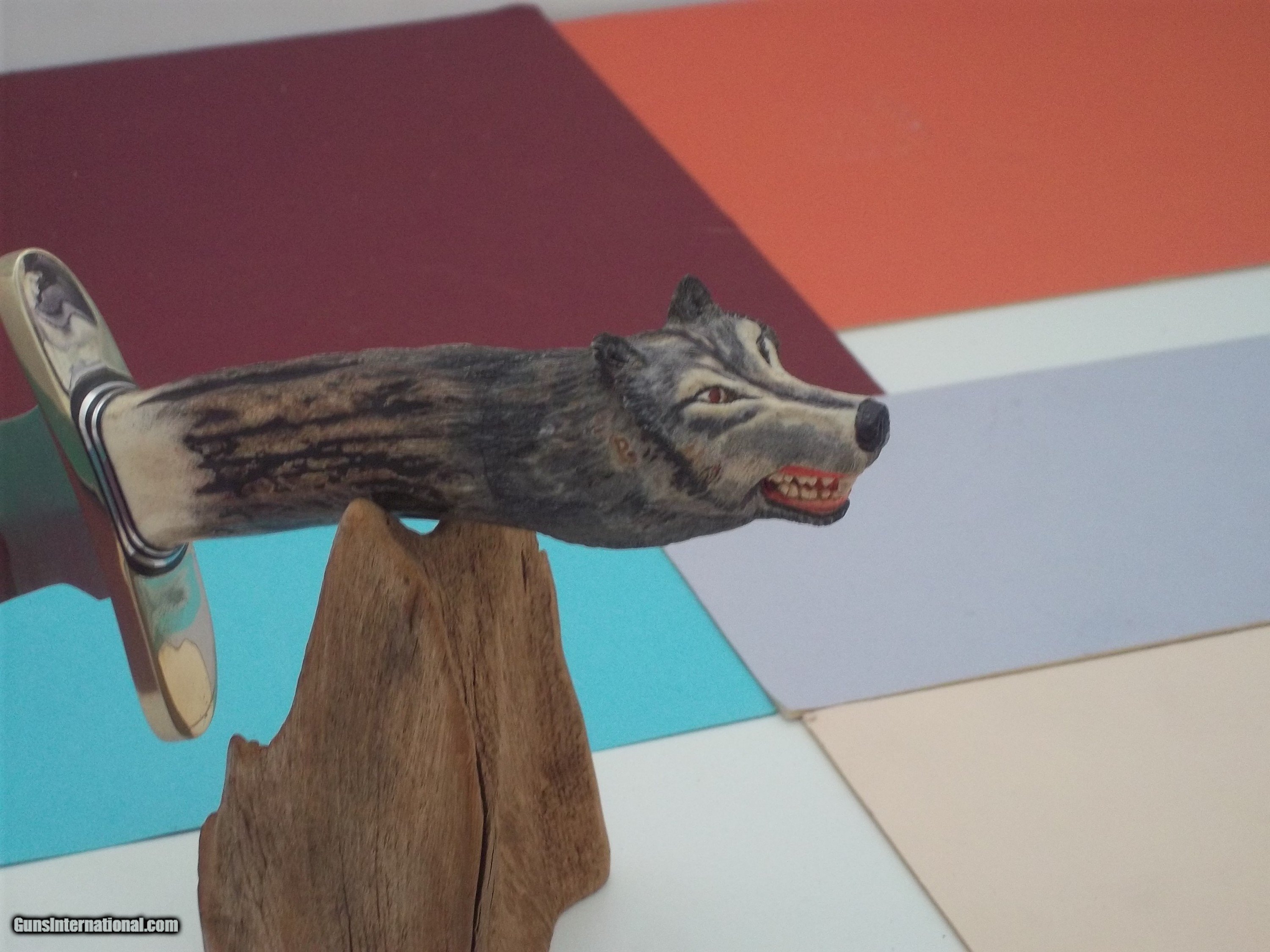 Randall # 12-8" Bear Bowie Carved Timber Wolf by Paul G. Grussenmeyer ...