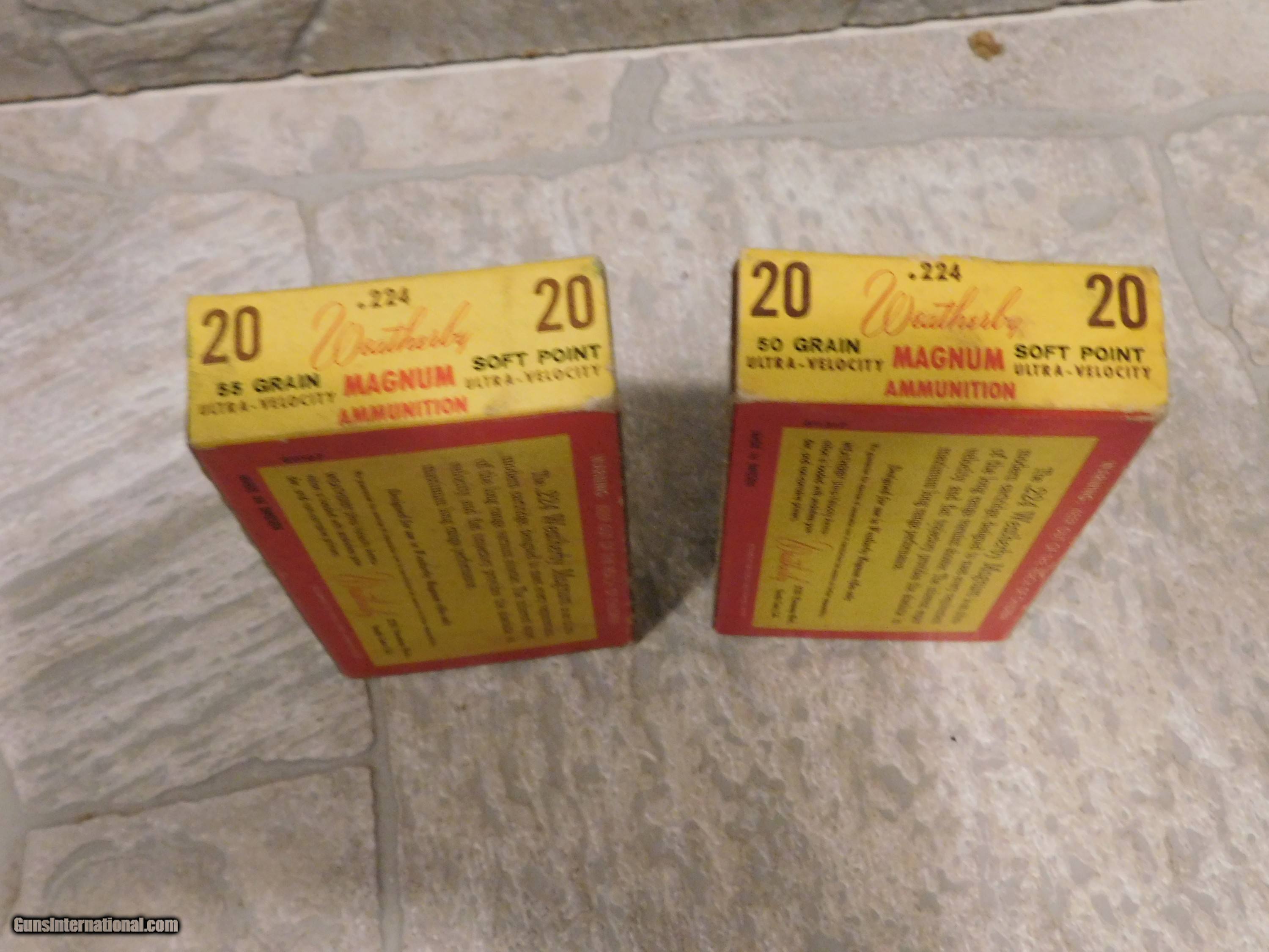 224 Weatherby Magnum Vintage Ammo 55 Gr. in Vixen Boxes 40 Rounds for sale