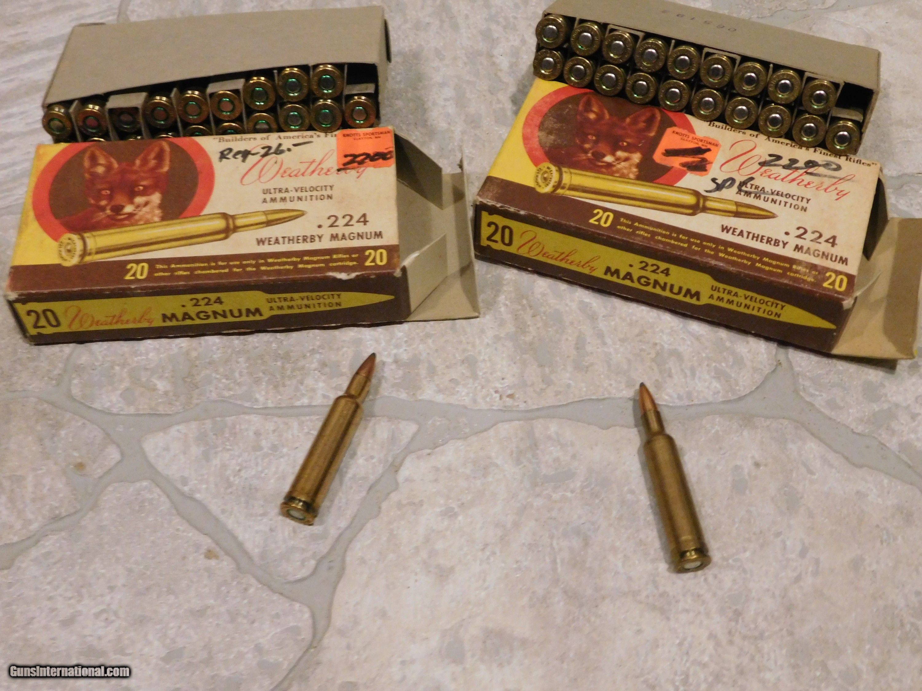 224 Weatherby Magnum Vintage Ammo 55 Gr. in Vixen Boxes 40 Rounds for sale