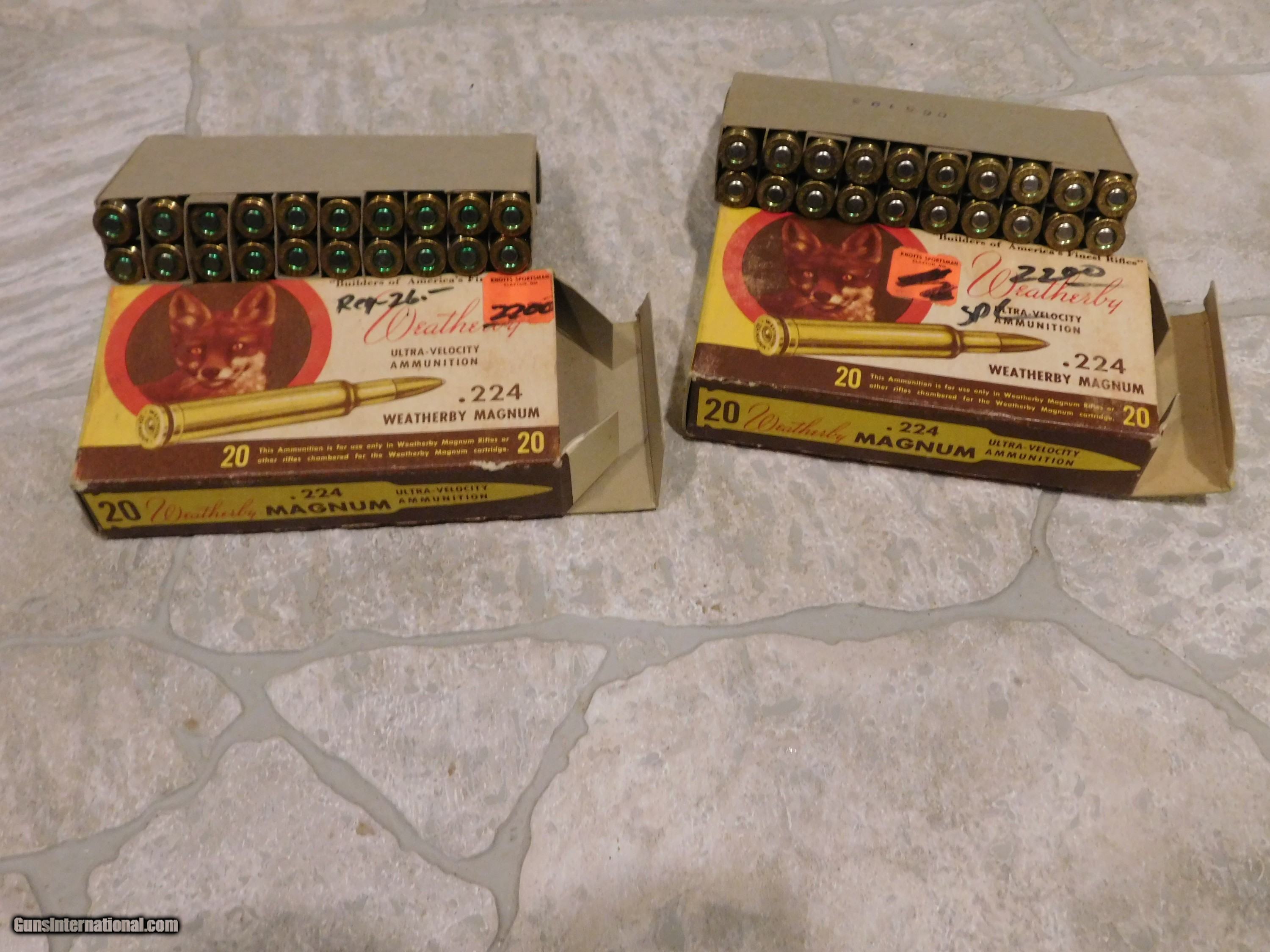 224 Weatherby Magnum Vintage Ammo 55 Gr. in Vixen Boxes 40 Rounds for sale