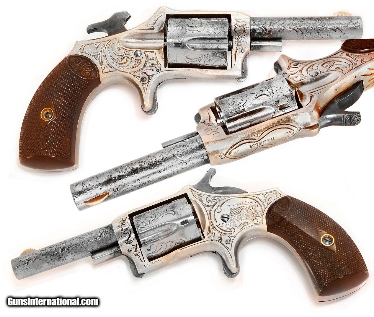ANTIQUE ENGRAVED PIONEER .32 RF 5 ROUND SINGLE ACTION REVOLVER. NO FFL.
