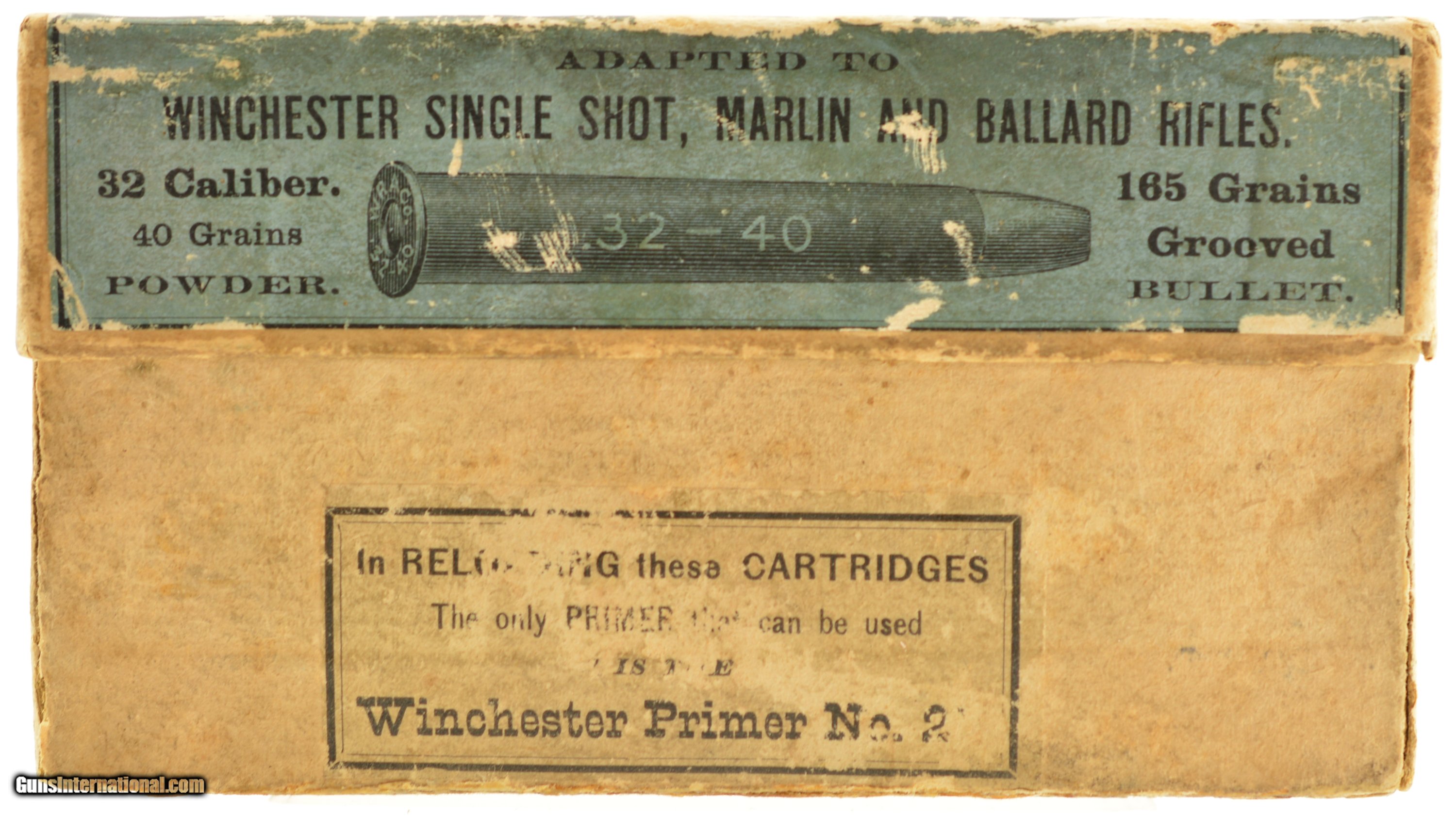 Scarce Early Black Powder Blue Label Winchester 32-40 Ammo 1st Type