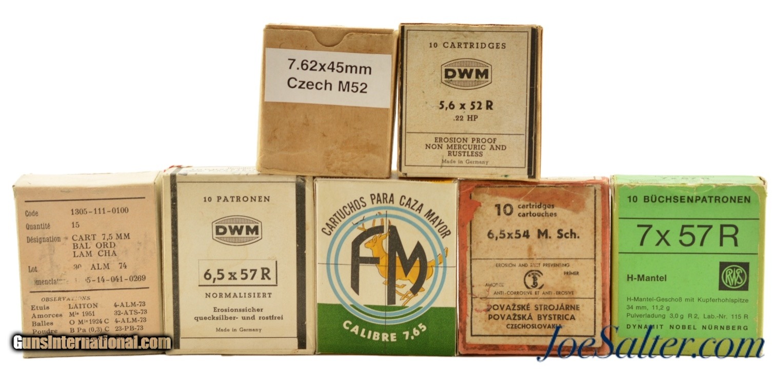 Lot of Vintage European Cartridges 85 Rounds 6.5x54, 6.5x57 and More