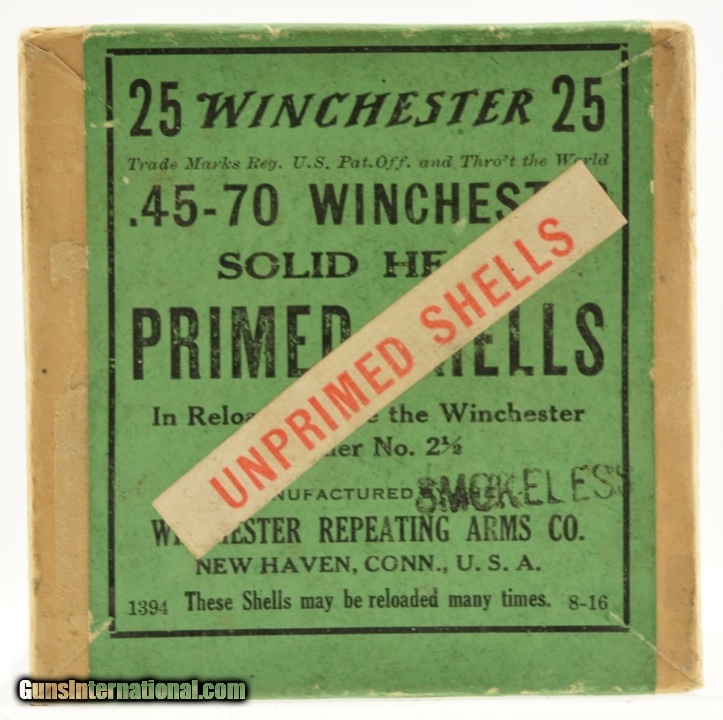 Vintage Winchester .45-70 Solid Head OverLabel Unprimed Shells 25 Case