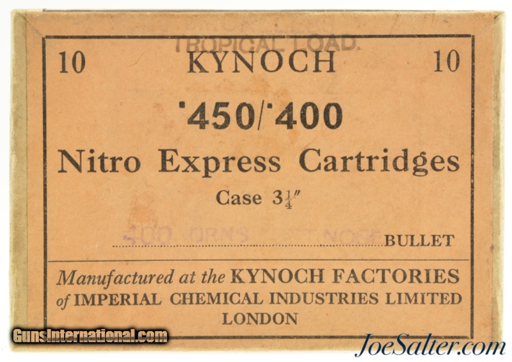 Vintage Kynoch .450/.400 Nitro Express Ammo Tropical Load 3 ¼ Case London