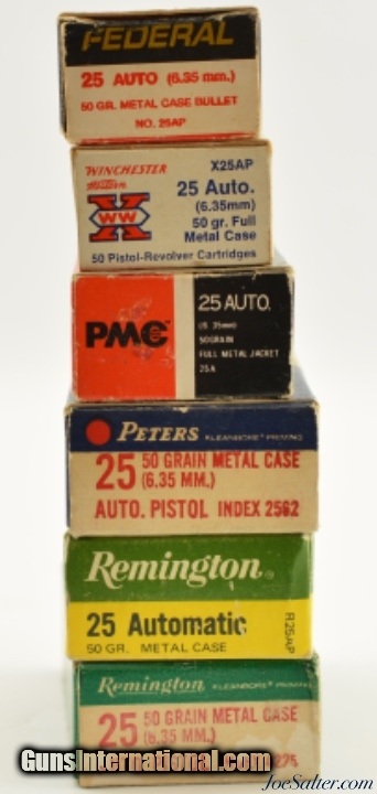 Vintage lot of 25 Auto (6.35mm) Ammunition 300 Rounds