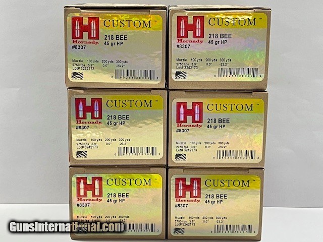 Hornady Custom 218-Bee 45gr HP Factory New Production!