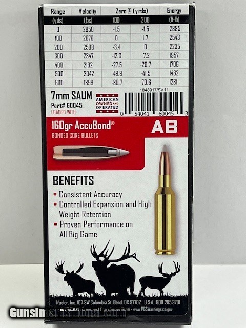 Nosler Trophy Grade 7mm SAUM 160gr. Accubond Factory New Production ...